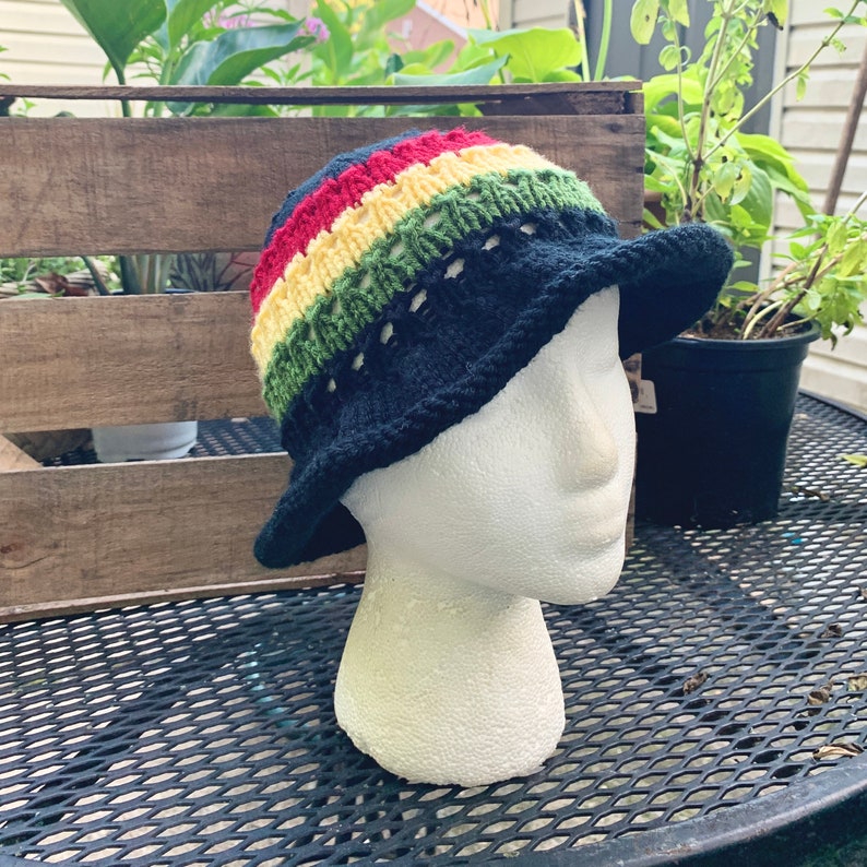 Rasta Bucket Hat, Rasta Sun Hat, Crochet Bucket Hat, Hand Knitted ...