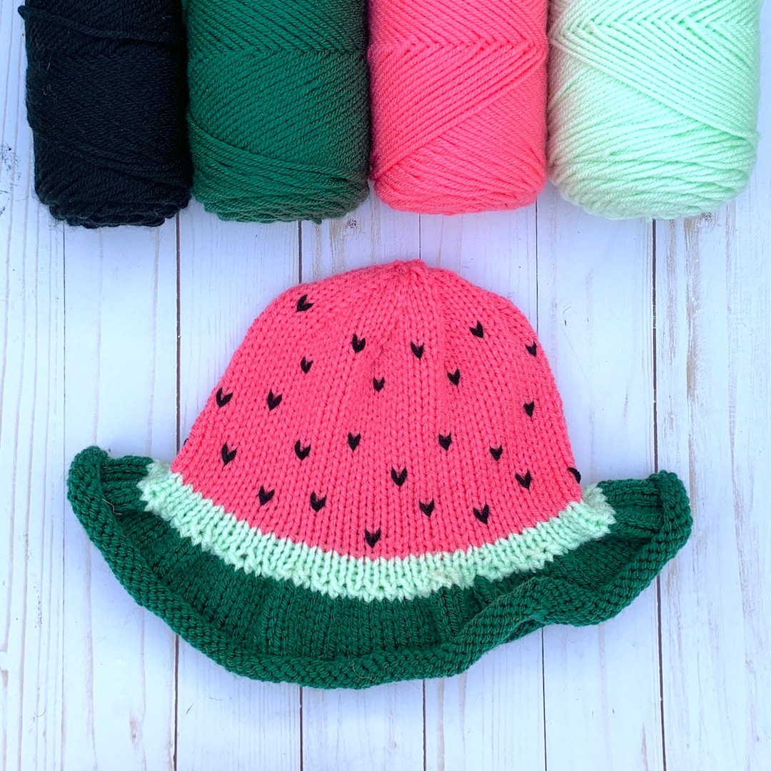 Watermelon Bucket Hat, Watermelon Accessories, Knit Fruit Hat, Summer ...