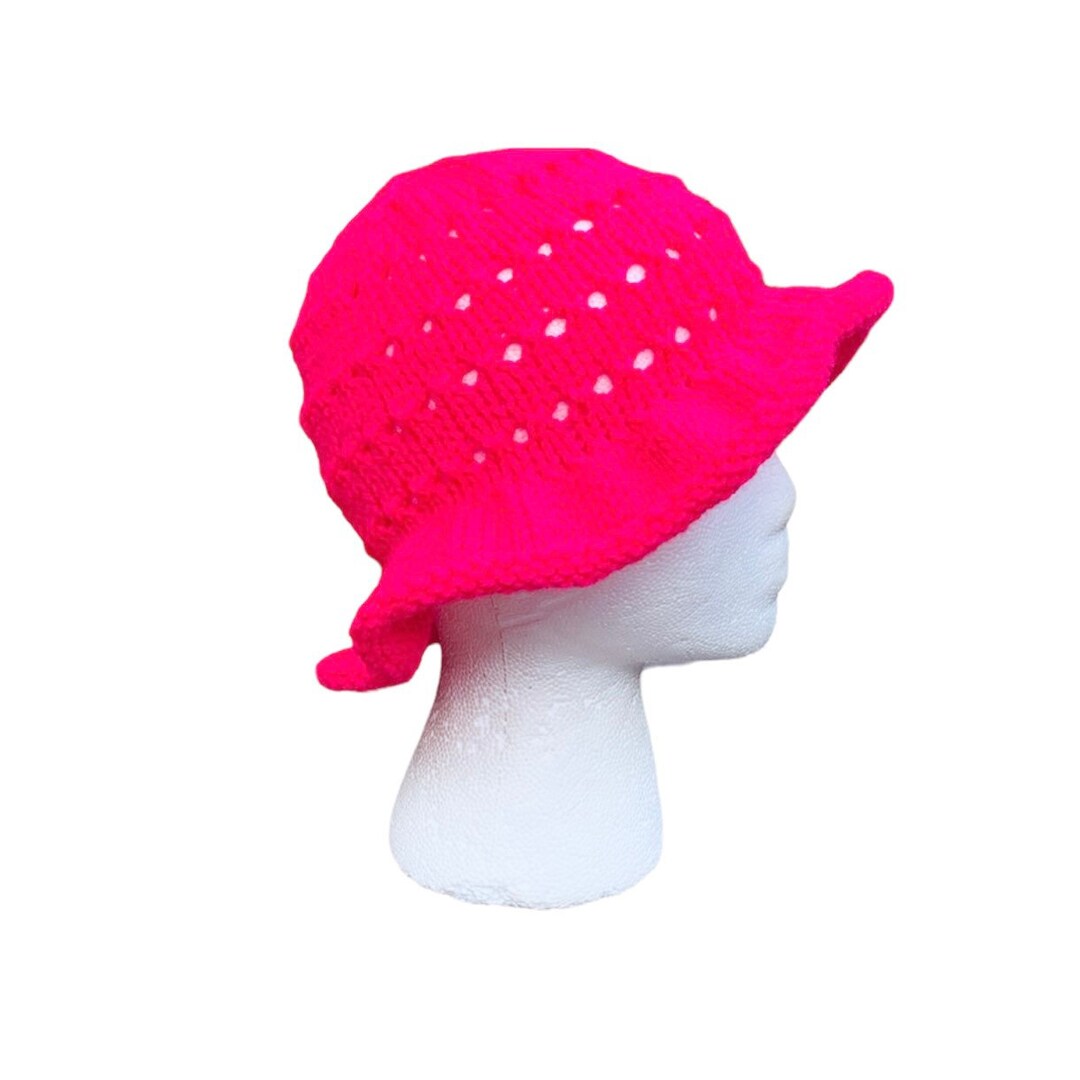 Hot Pink Bucket Hat, Knit Sun Hat, Crochet Hat, Neon, Bright Colors ...