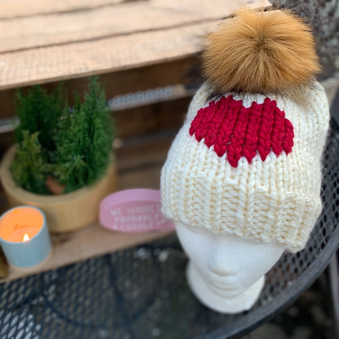 Valentine’s Day Beanie, Big Heart Hat, Chunky Knitted Hat, Warm Winter ...