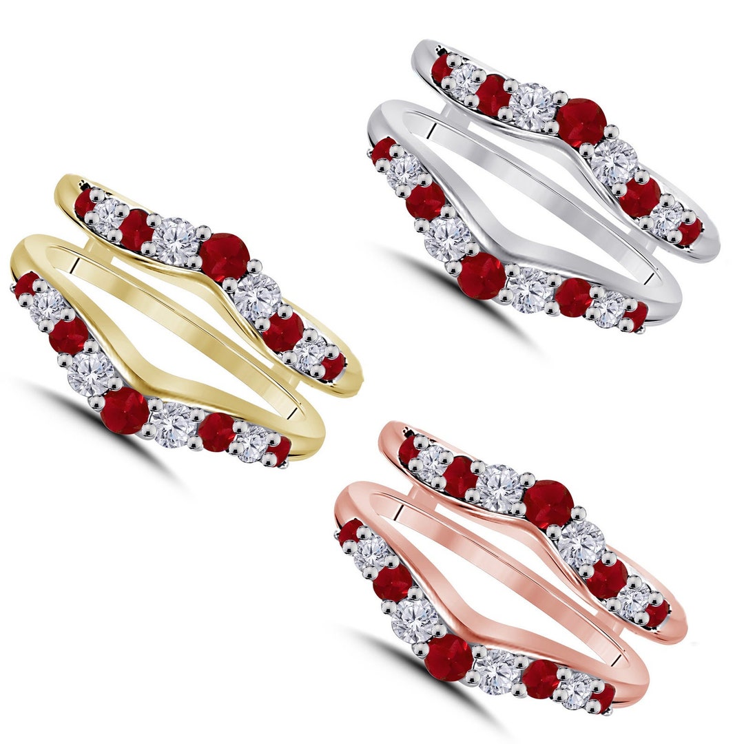 0.50ct Simulated Diamond & Red Ruby Ring Solitaire Enhancer Guard Wrap ...