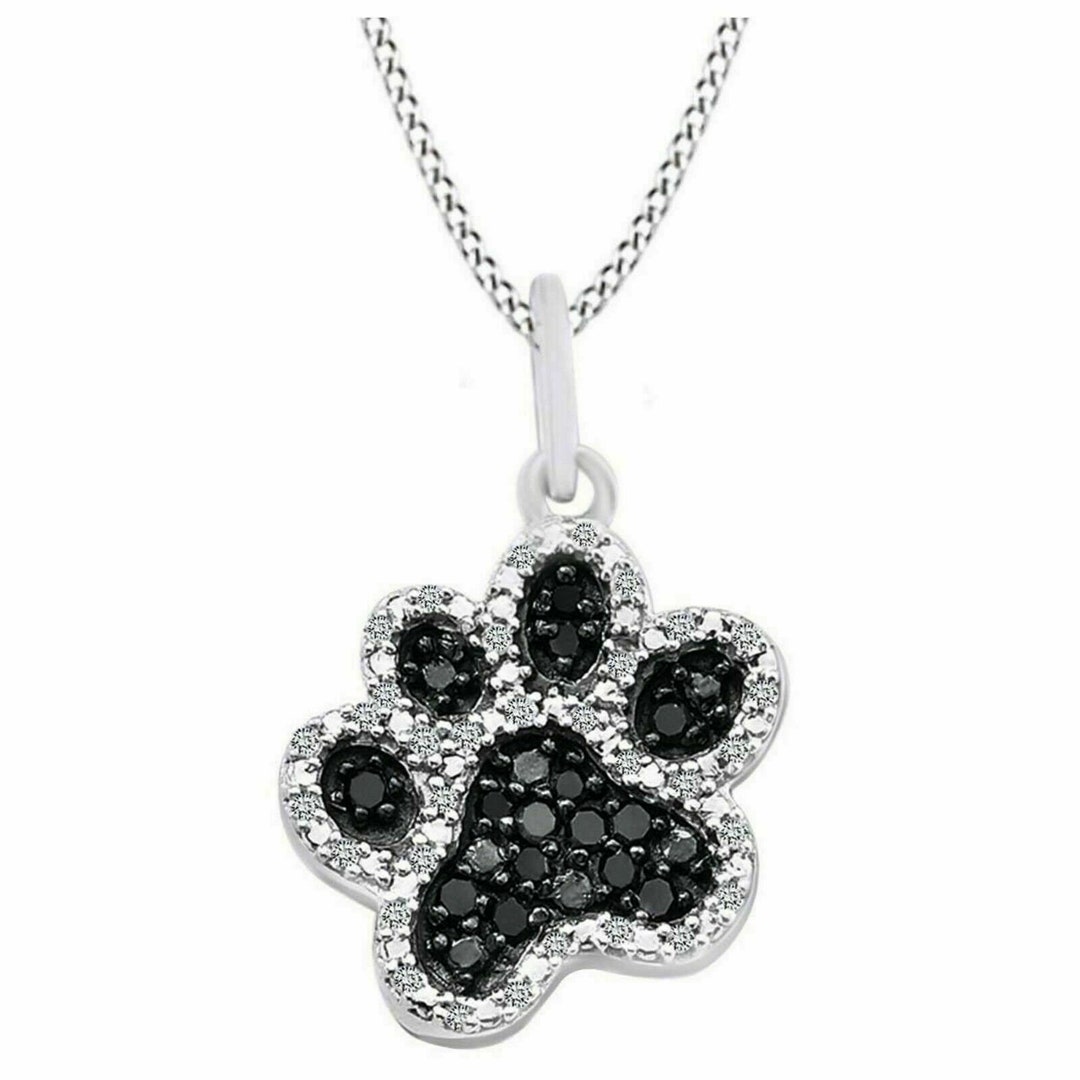 0.20ct Black & White Diamond Dog Paw Pendant, Dog Paw Necklace for ...