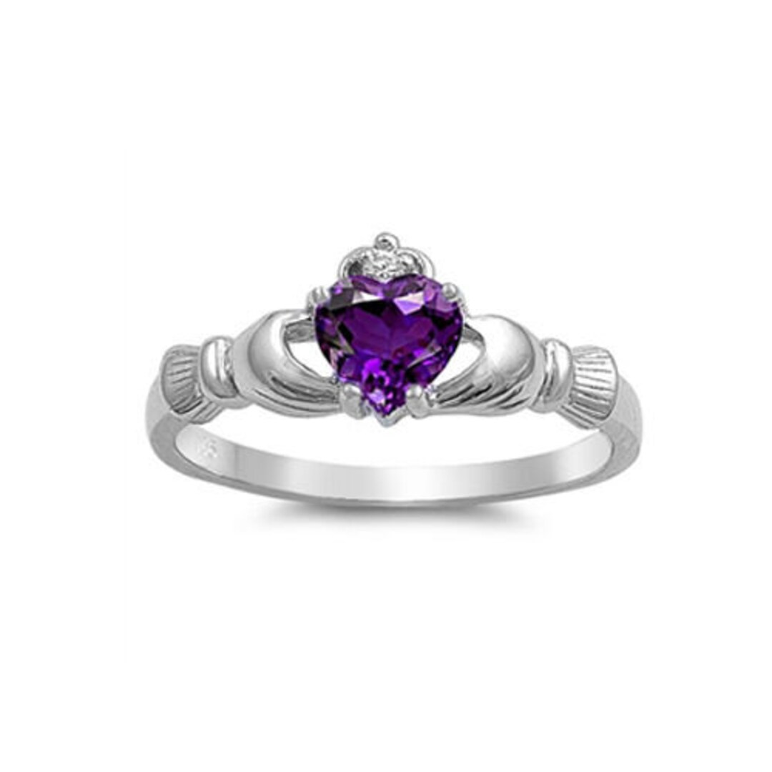 Heart Amythest Ring Sterling Silver Ring Purple Engagement Ring Dainty ...