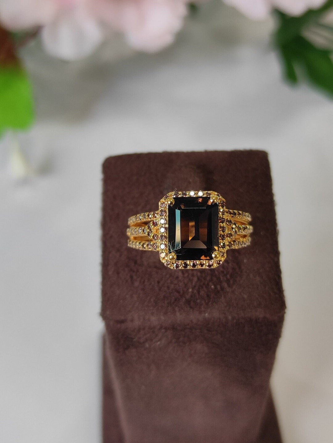 Smoky Brown Diamond Engagement Ring 14k Yellow Gold Vermile Ring ...