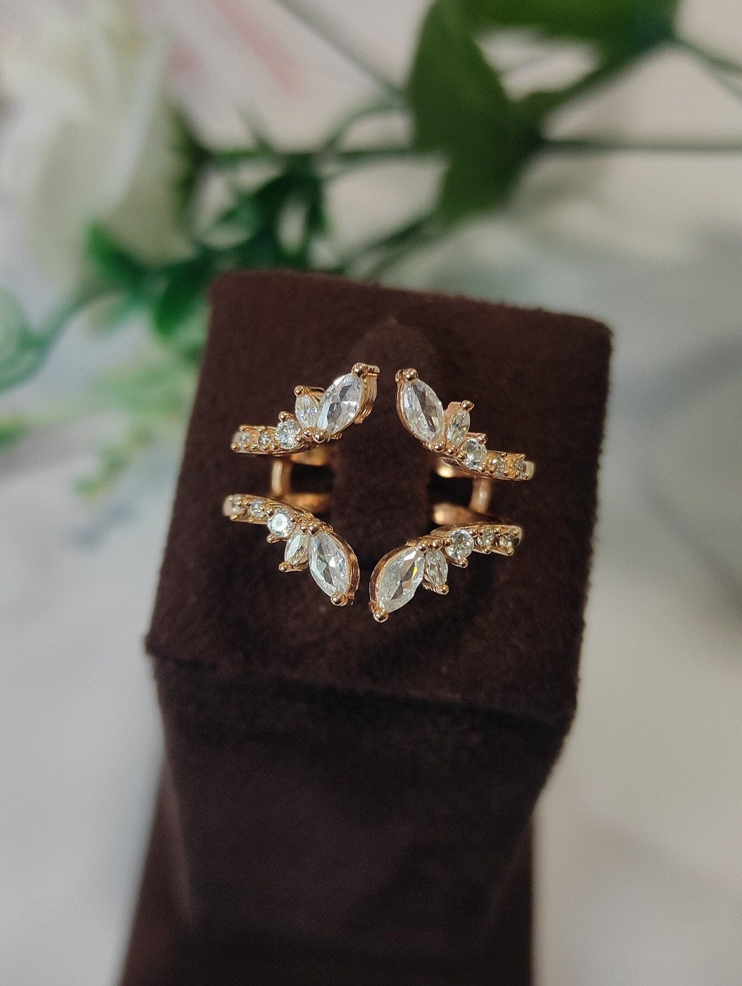 Marquise & Round Cut Open Enhancer Wedding Ring 14K Rose Gold Over ...