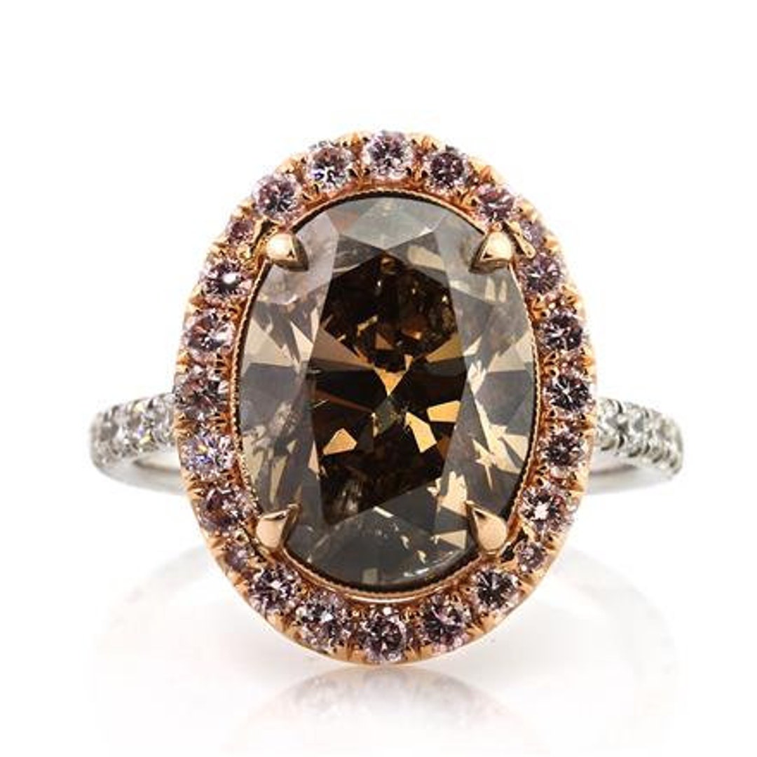 Vintage Genuine Smoky Dark Brown Diamond Engagement Ring 14K Rose Gold ...