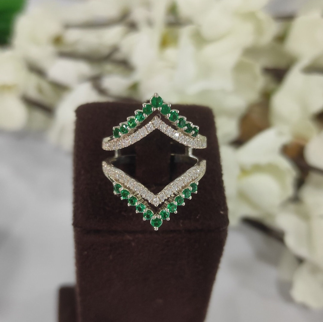 Round Cut Green Emerald Wedding Ring Enhancer 925 Sterling Silver Art ...