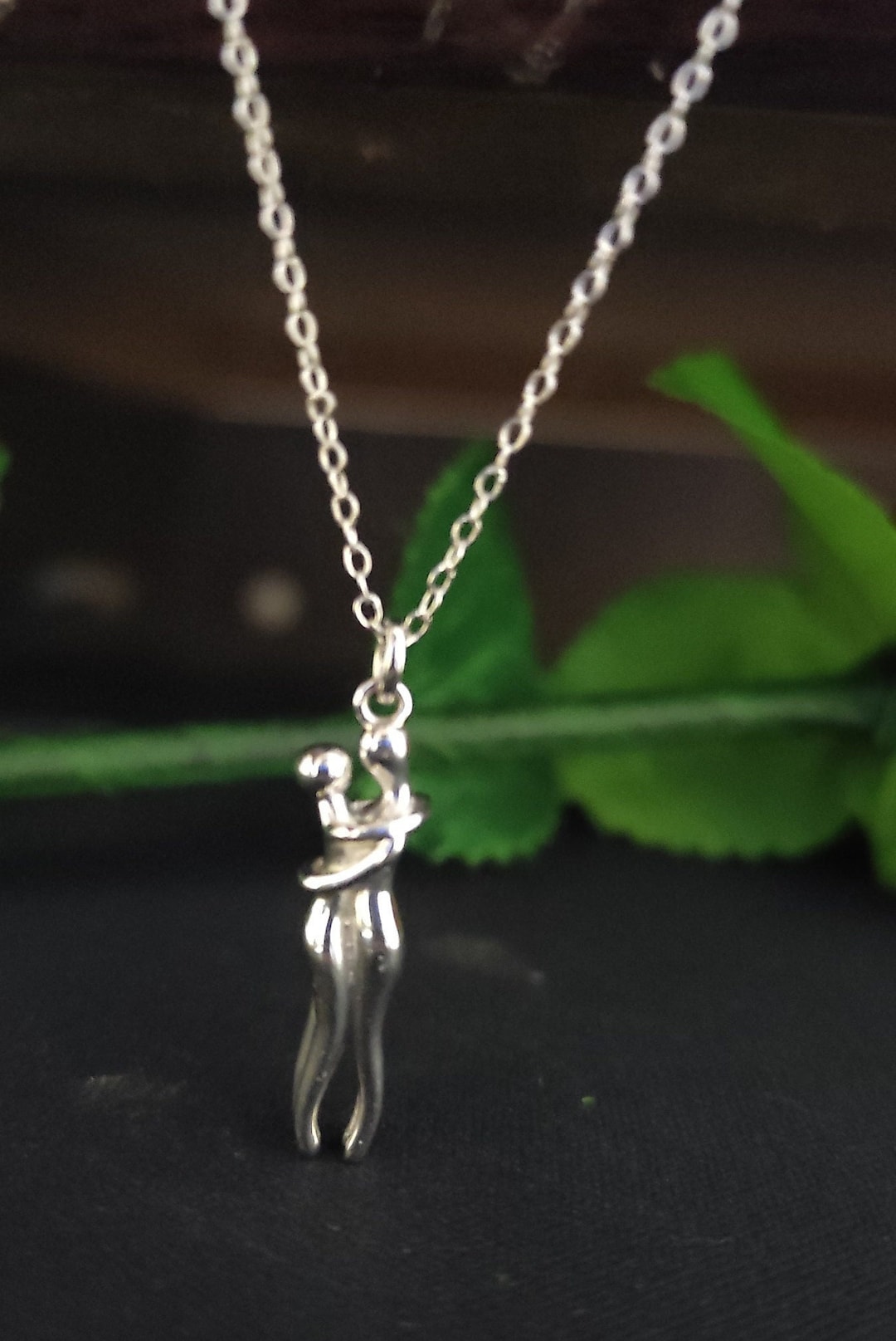 Lovers Hugging Pendant Necklace, 14k White Gold Finish, Fashion Couple ...