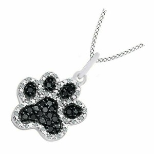 0.20ct Black & White Diamond Dog Paw Pendant, Dog Paw Necklace for ...