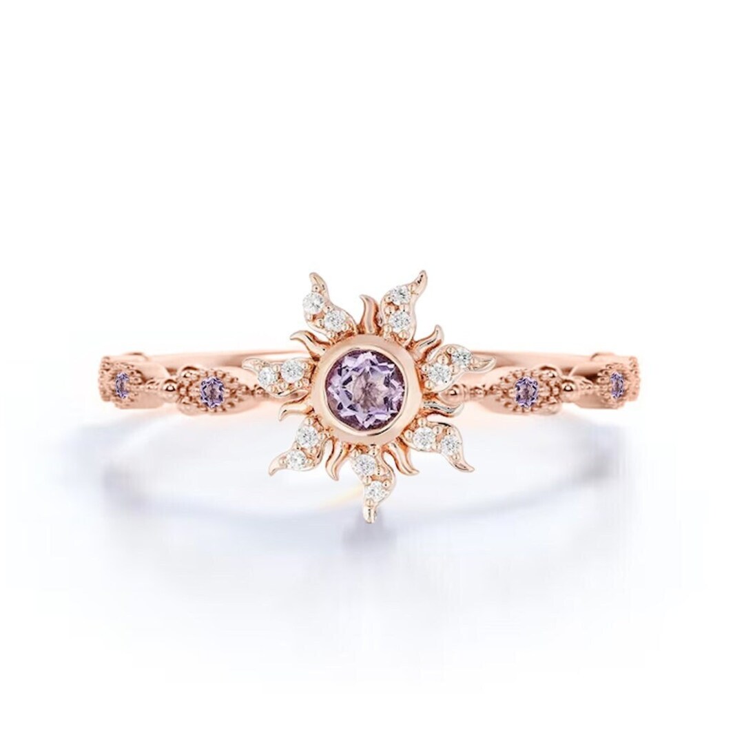 Rapunzel Wedding Ring 14k Rose Gold Finish Rapunzel Princess Magic Sunflower Engagement Ring ...
