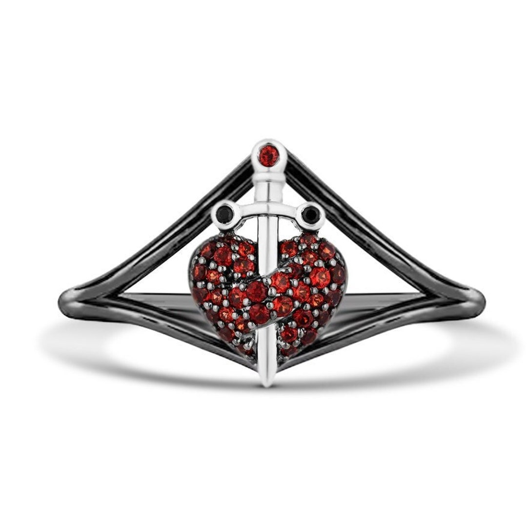 Garnet Evil Queen Dagger Ring Princess Engagement and Wedding Ring ...