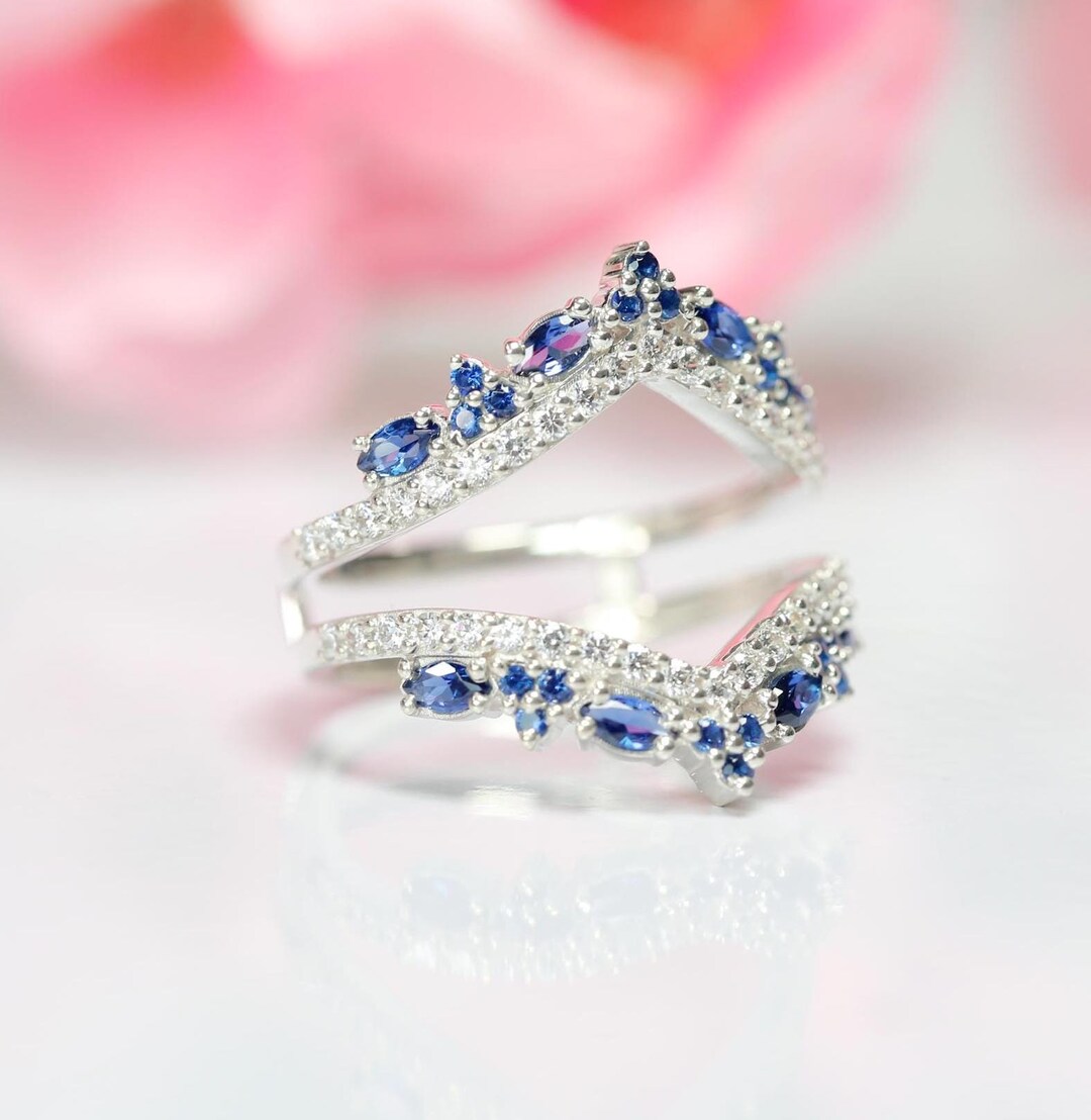 Vintage Marquise Cut Sapphire Ring Enhancer 925 Sterling Silver Ring ...