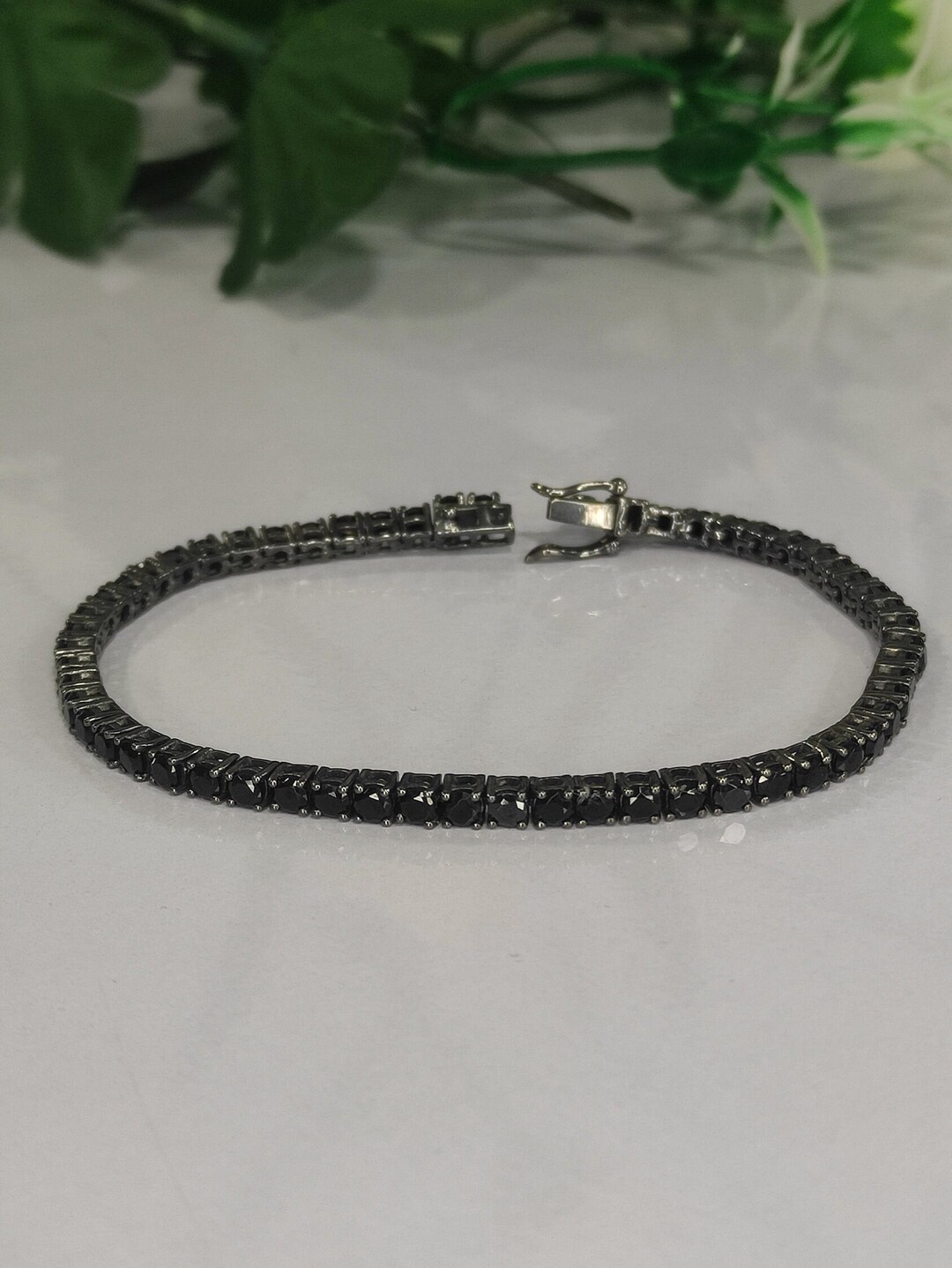 3mm Black Diamond Tennis Bracelet Sterling Silver Black Tennis Bracelet