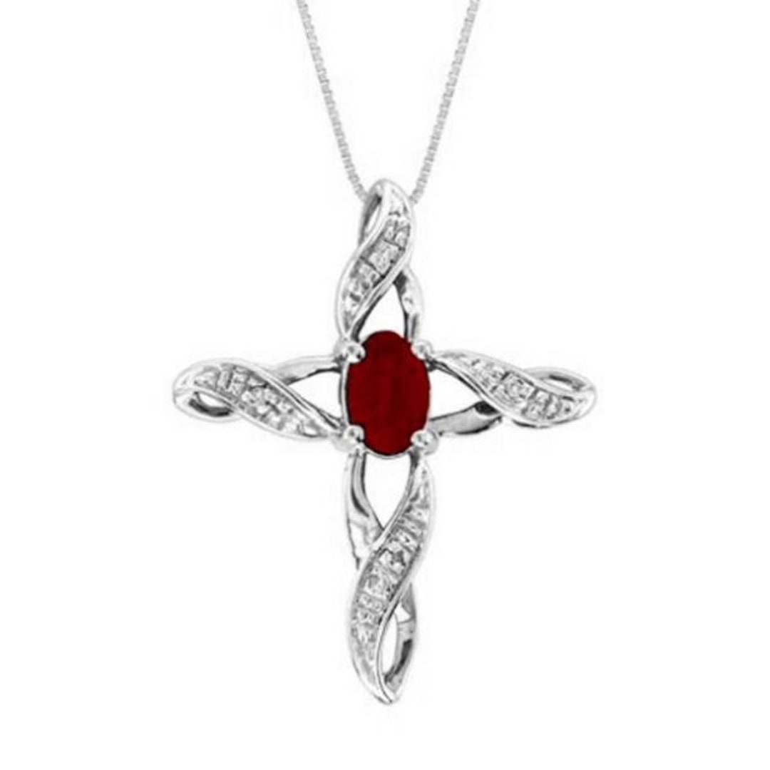 14k White Gold Over Red Ruby Cross Pendant Necklace, Gold Cross Pendant ...