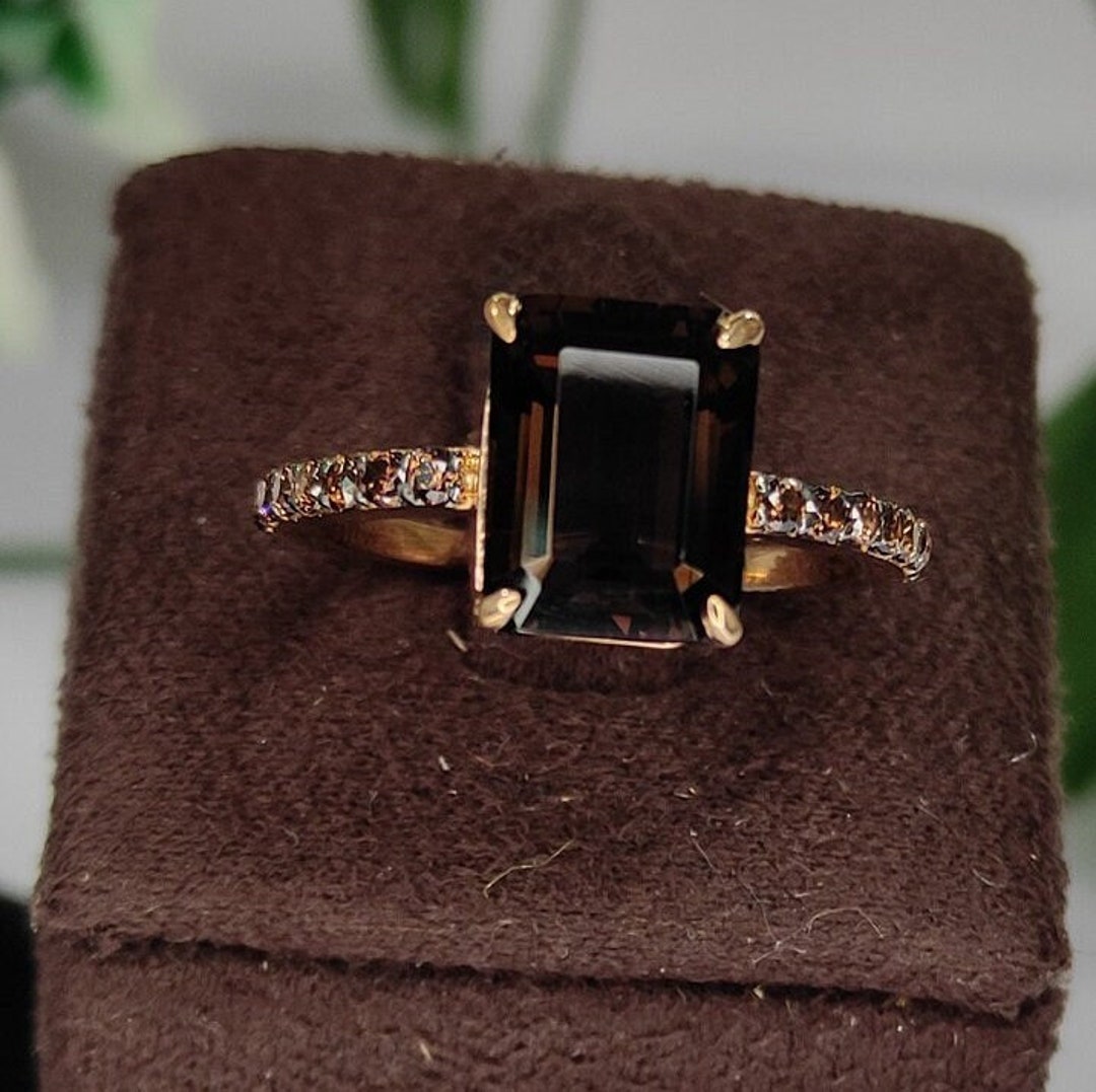 Dark Brown Smoky Diamond Engagement Ring Vintage 14k Rose Gold Over ...