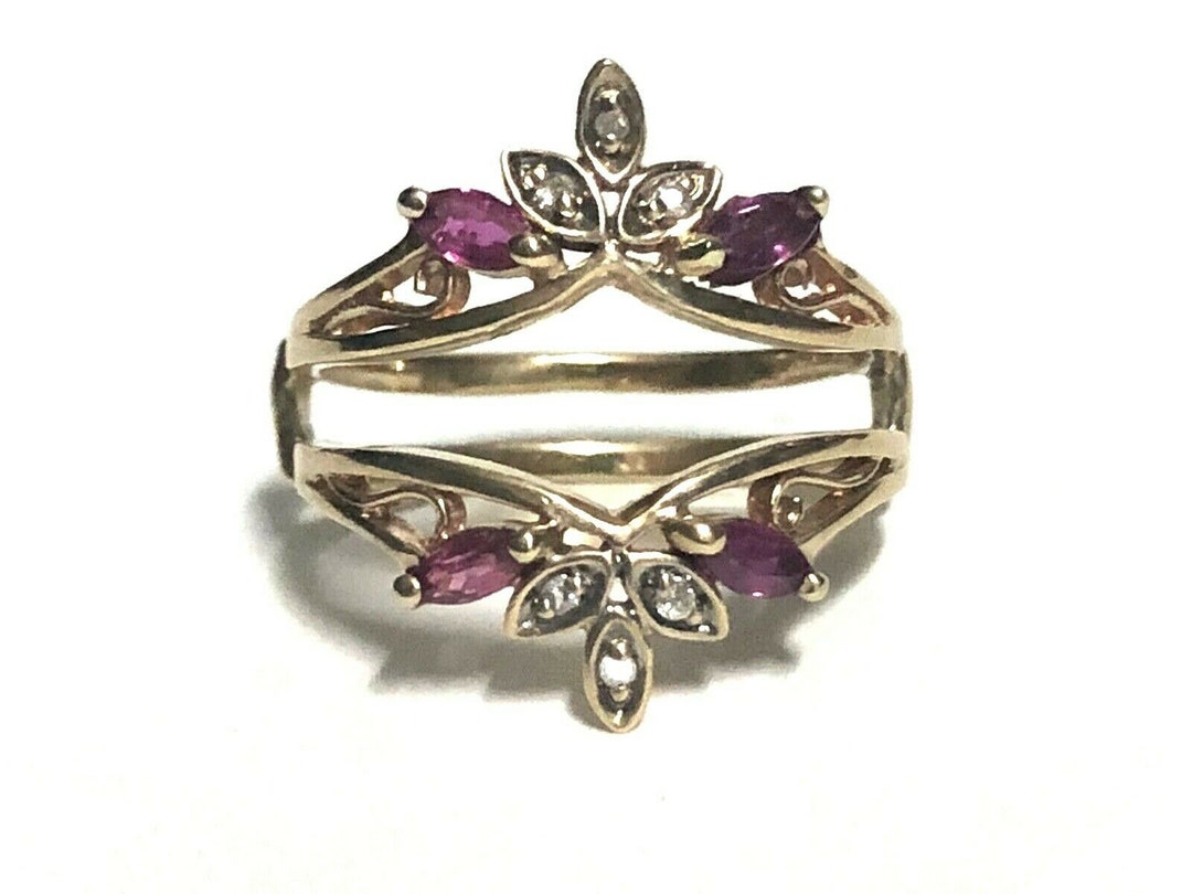 0.31 Ct RUBY & DIAMOND Enhancer Wedding Ring Marquise Cut Simulated ...