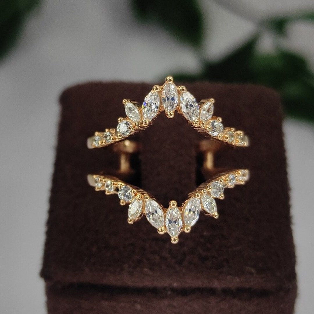 Vintage Marquise Cut Simulated Diamond Enhancer Wedding Band Wrap 14K ...