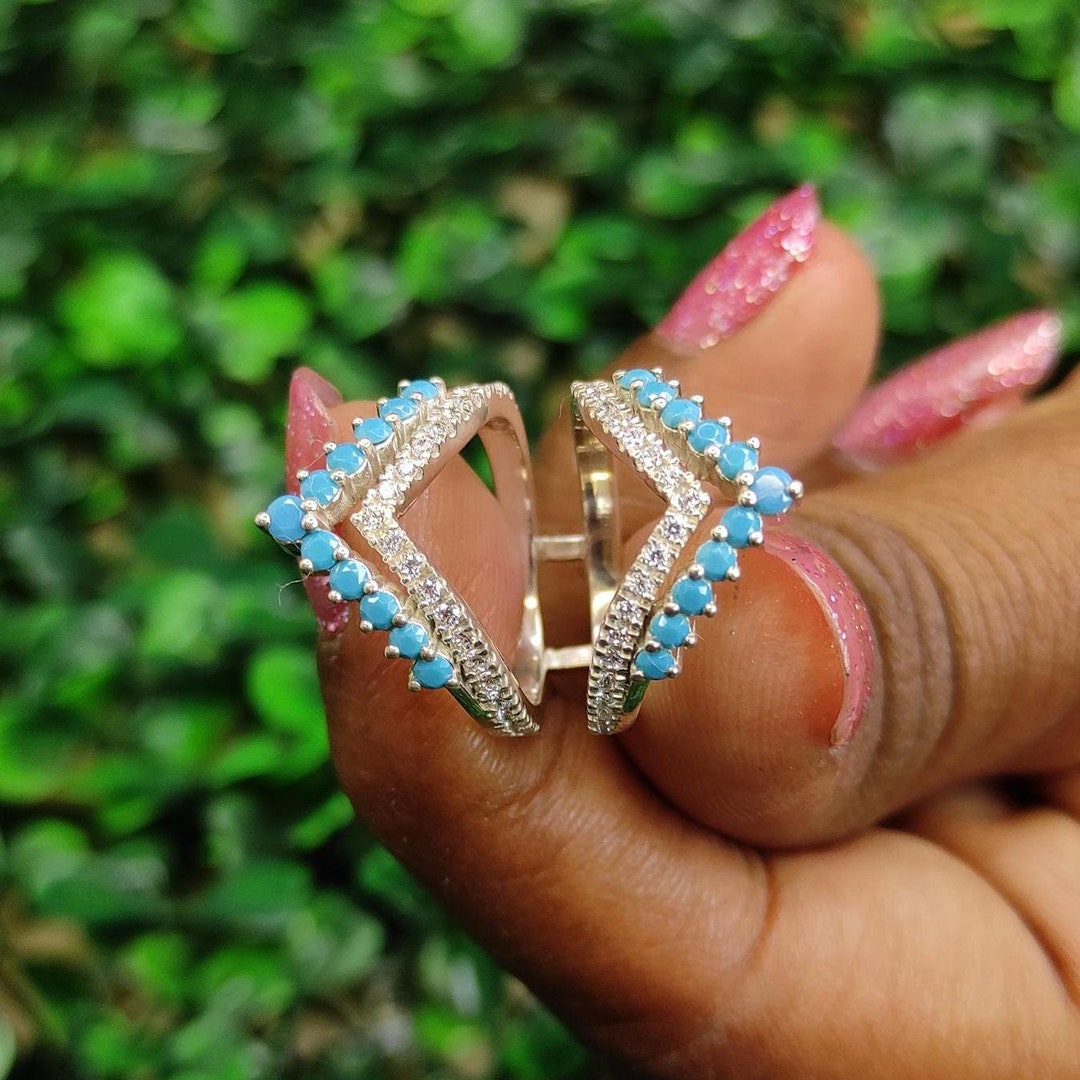 Turquoise Wedding Band Women Chevron Curved Wedding Ring Enhancer ...