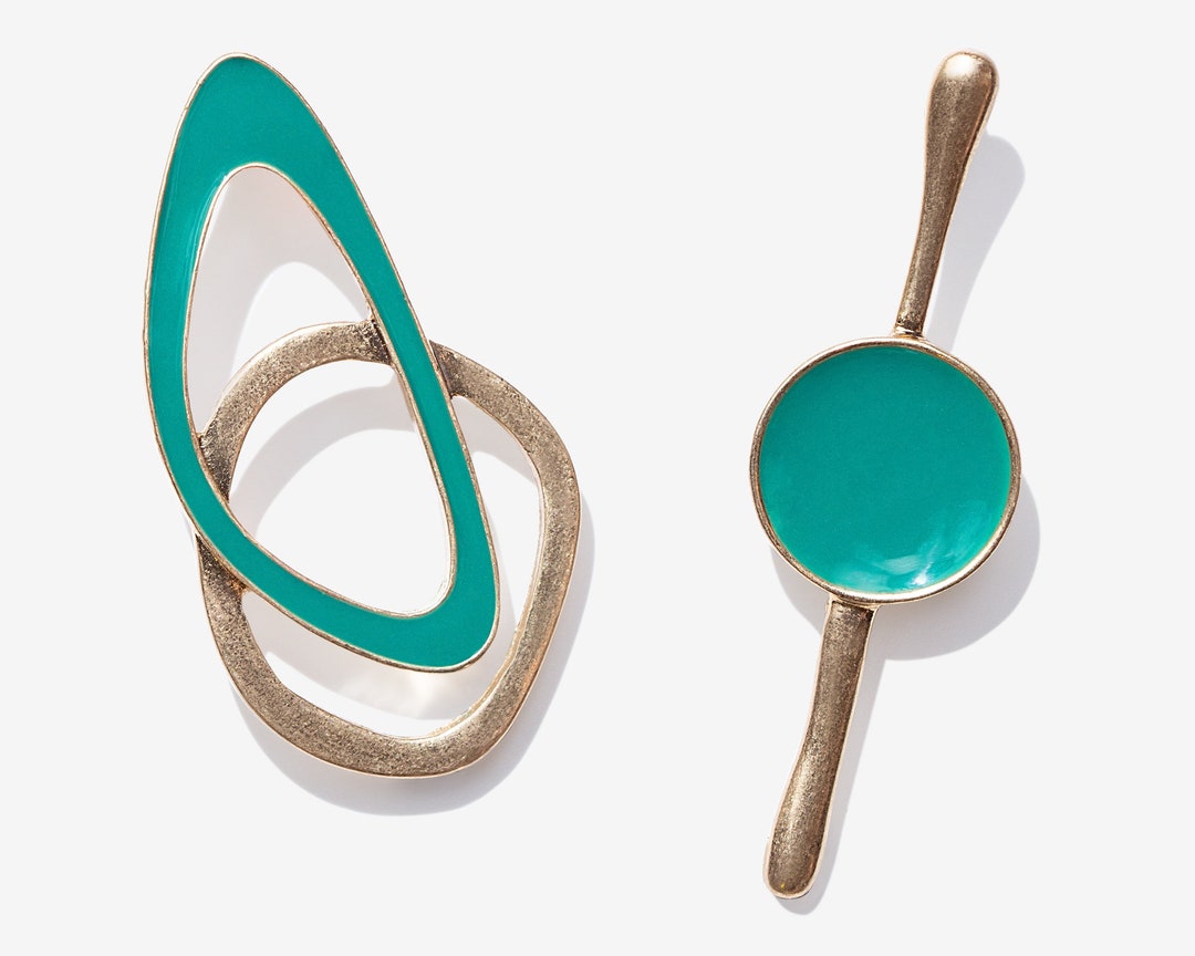 Mismatched Abstract Earrings, Geometric Mismatched Earrings, Gold ...