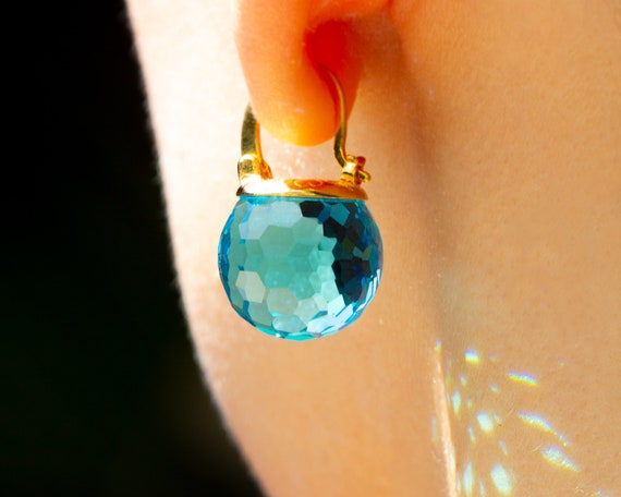 Aquamarine Earrings Dangle Blue Crystal Earrings Leverback Blue Earrings Gold March Birthstone Earrings Gold