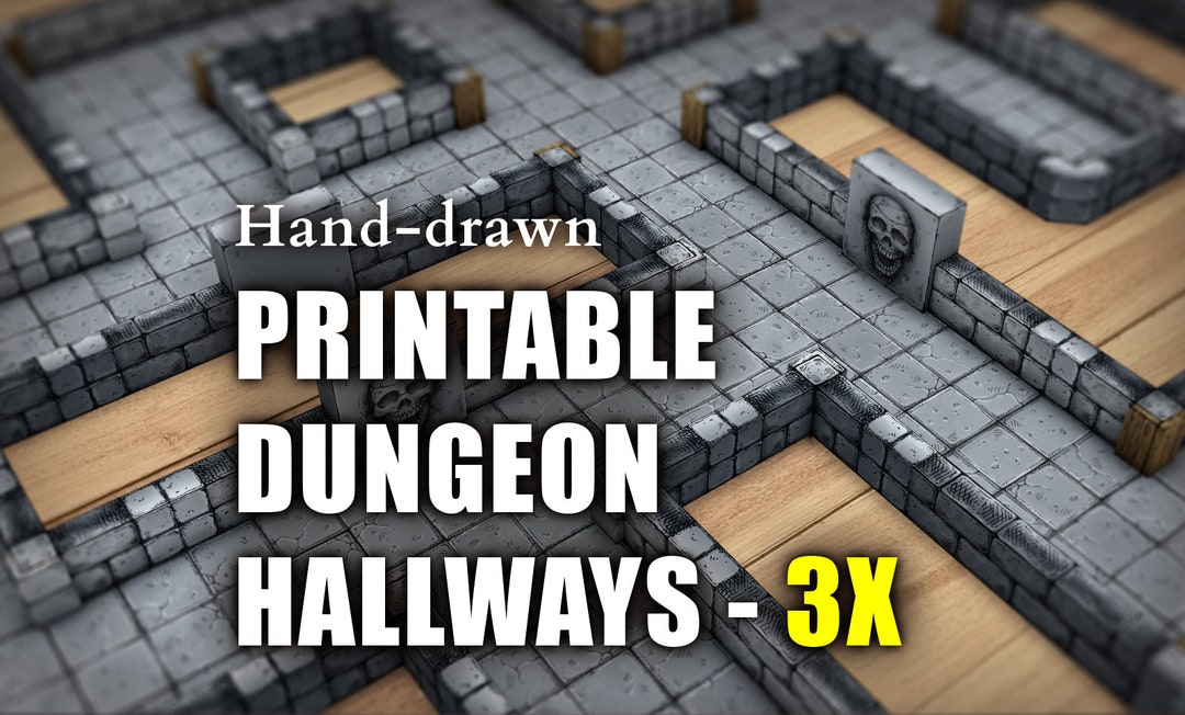 Printable Dungeon Tiles: 3-tile-wide Hallway Modules - Etsy