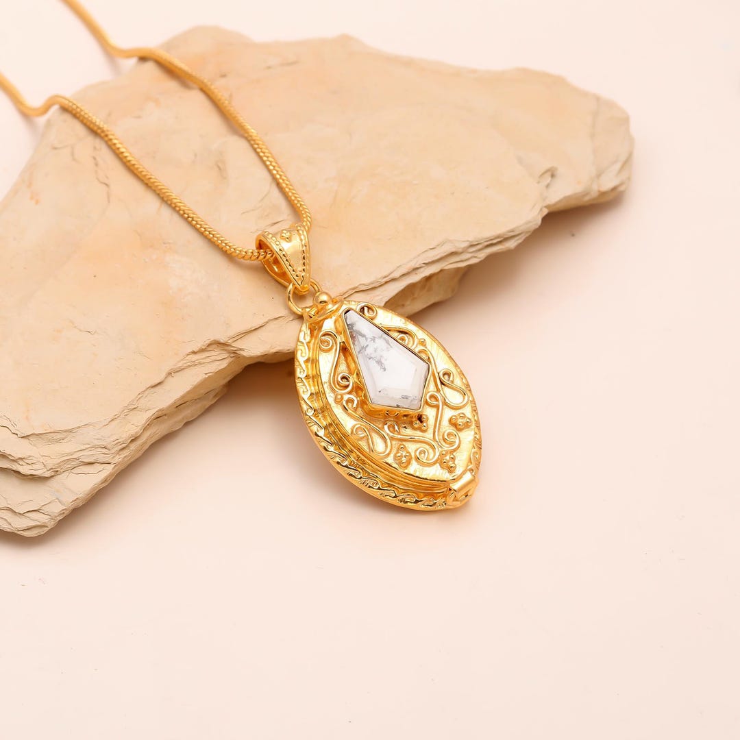 Howlite Coffin Locket: Handmade 925 Sterling Silver Pendant - Etsy