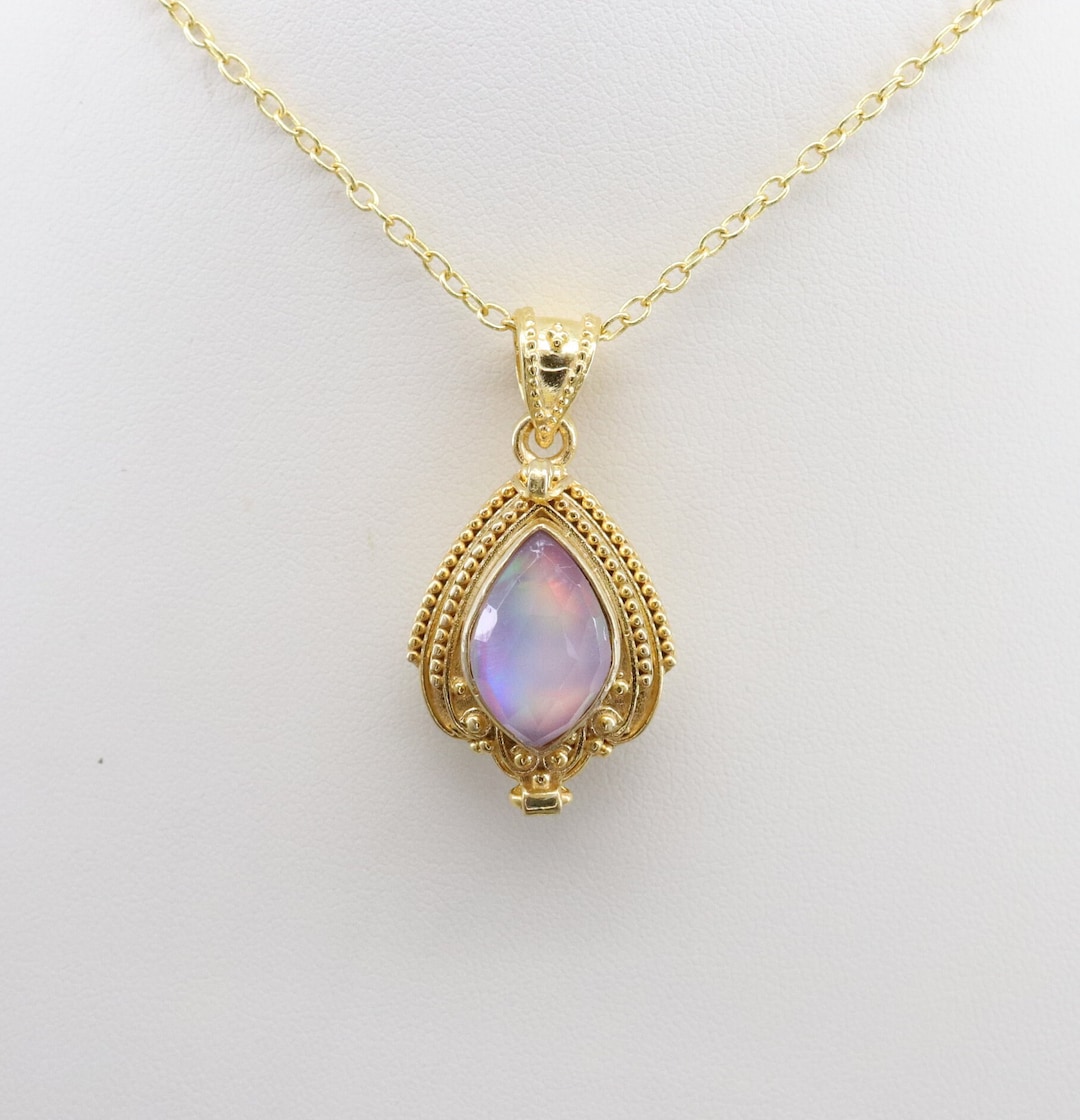 Aurora Opal Locket Necklace: 925 Sterling Silver, Handmade Pendant - Etsy