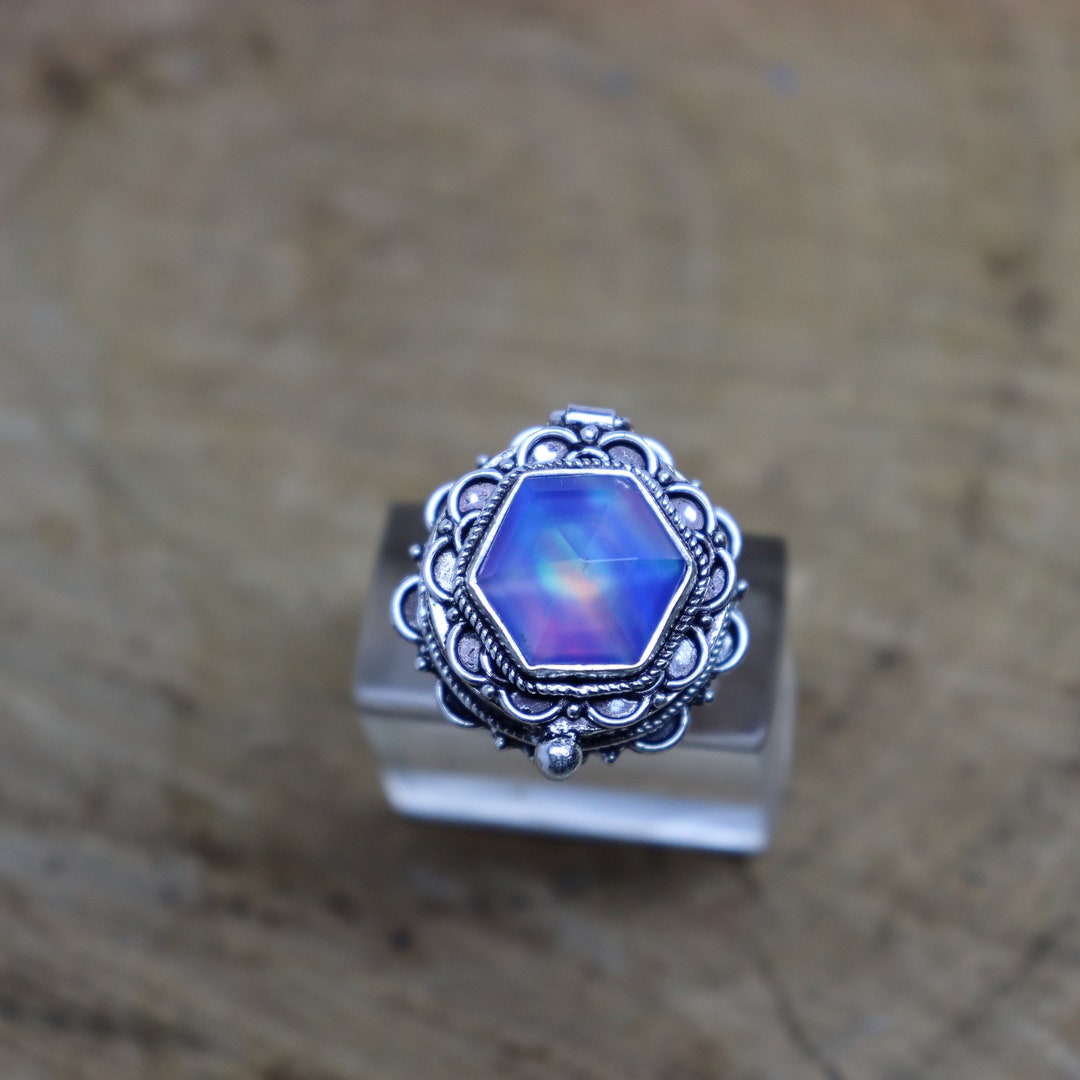 Bohemian Ring, 925 Sterling Silver , Aurora Opal Gemstone Ring, Opal ...
