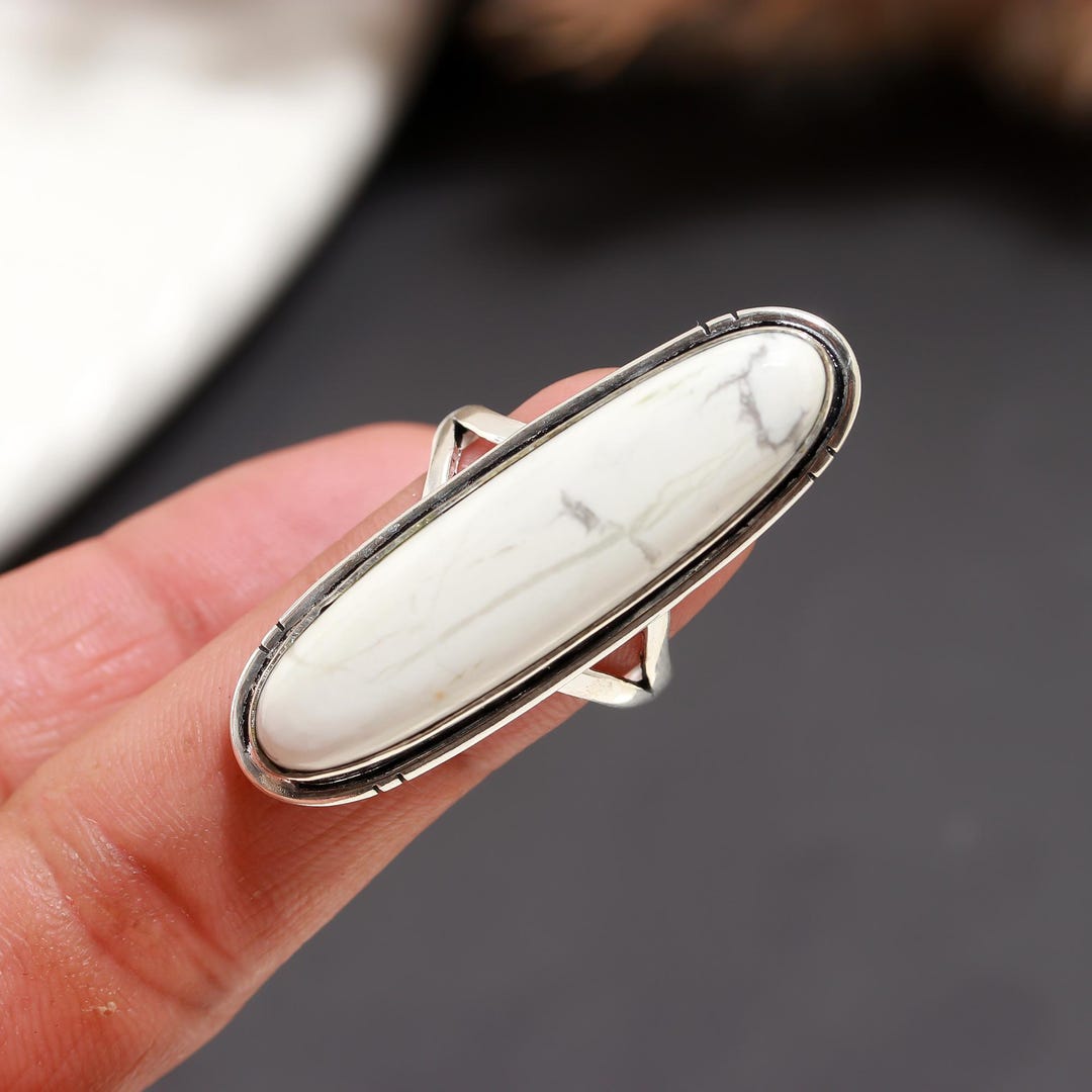 Sterling Silver Howlite Ring: Handmade Bohemian Gemstone Jewelry - Etsy