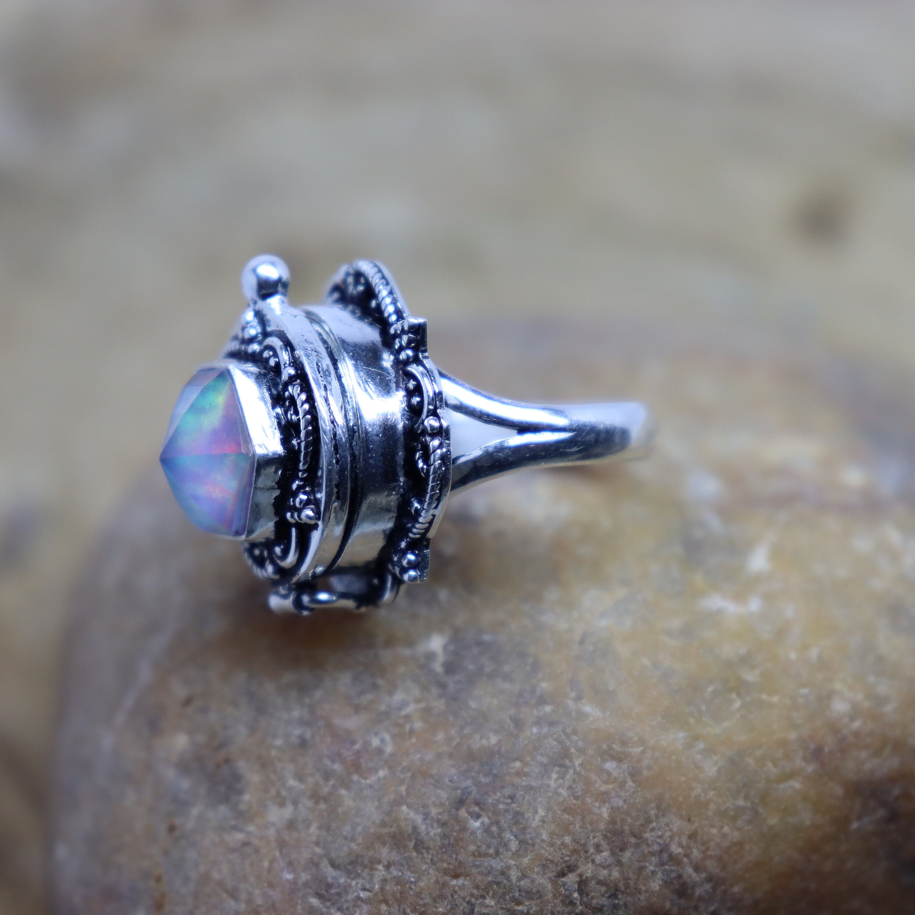 Poison Ring 925 Sterling Silver Plated Aurora Opal Poison - Etsy