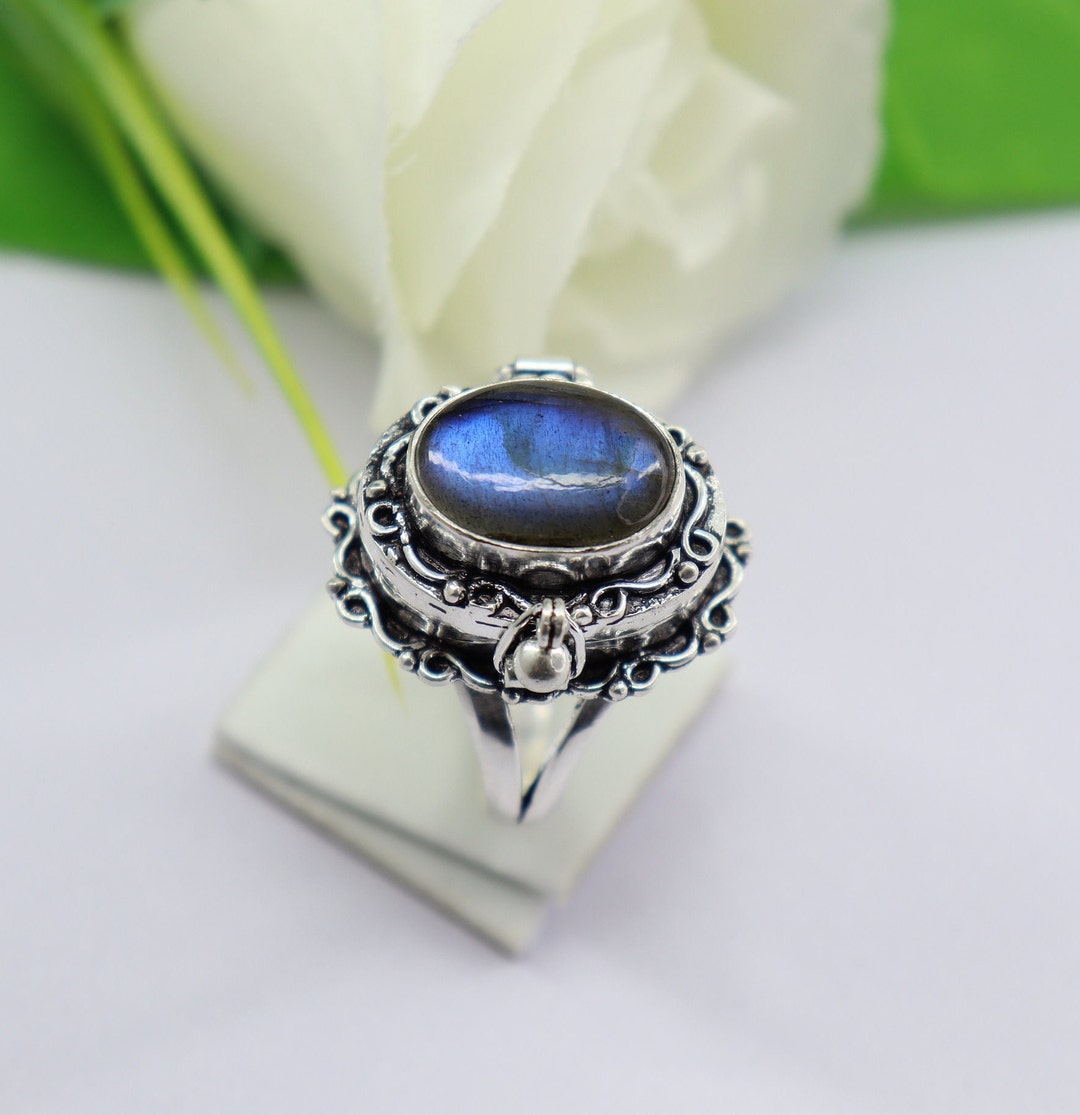 Labradorite Locket Ring: Oval Gemstone, 925 Sterling Silver - Etsy