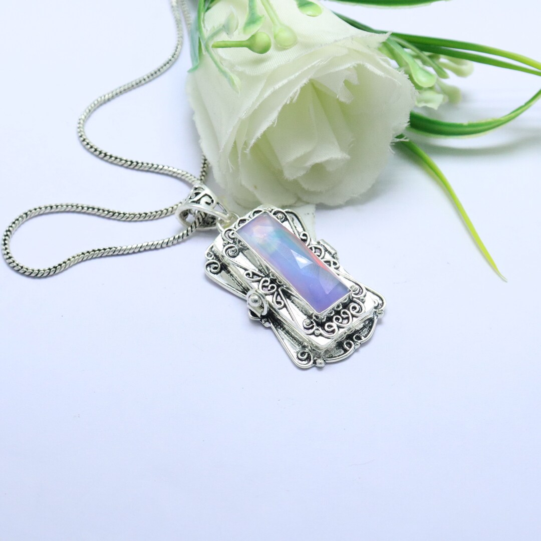 Sterling Silver Aurora Opal Pendant: Secret Message Compartment ...