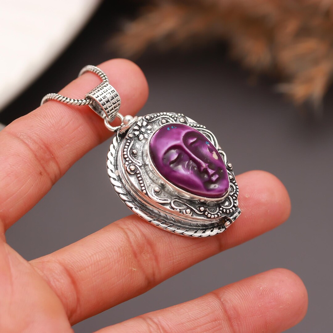 Purple Goddess Face Pill Box Pendant: Sterling Silver Secret Locket - Etsy