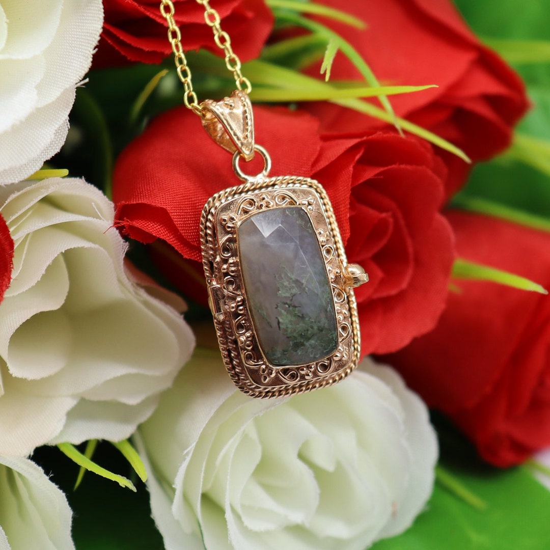 Moss Agate Poison Pendant, Poison Locket for Necklace,925 Sterling ...