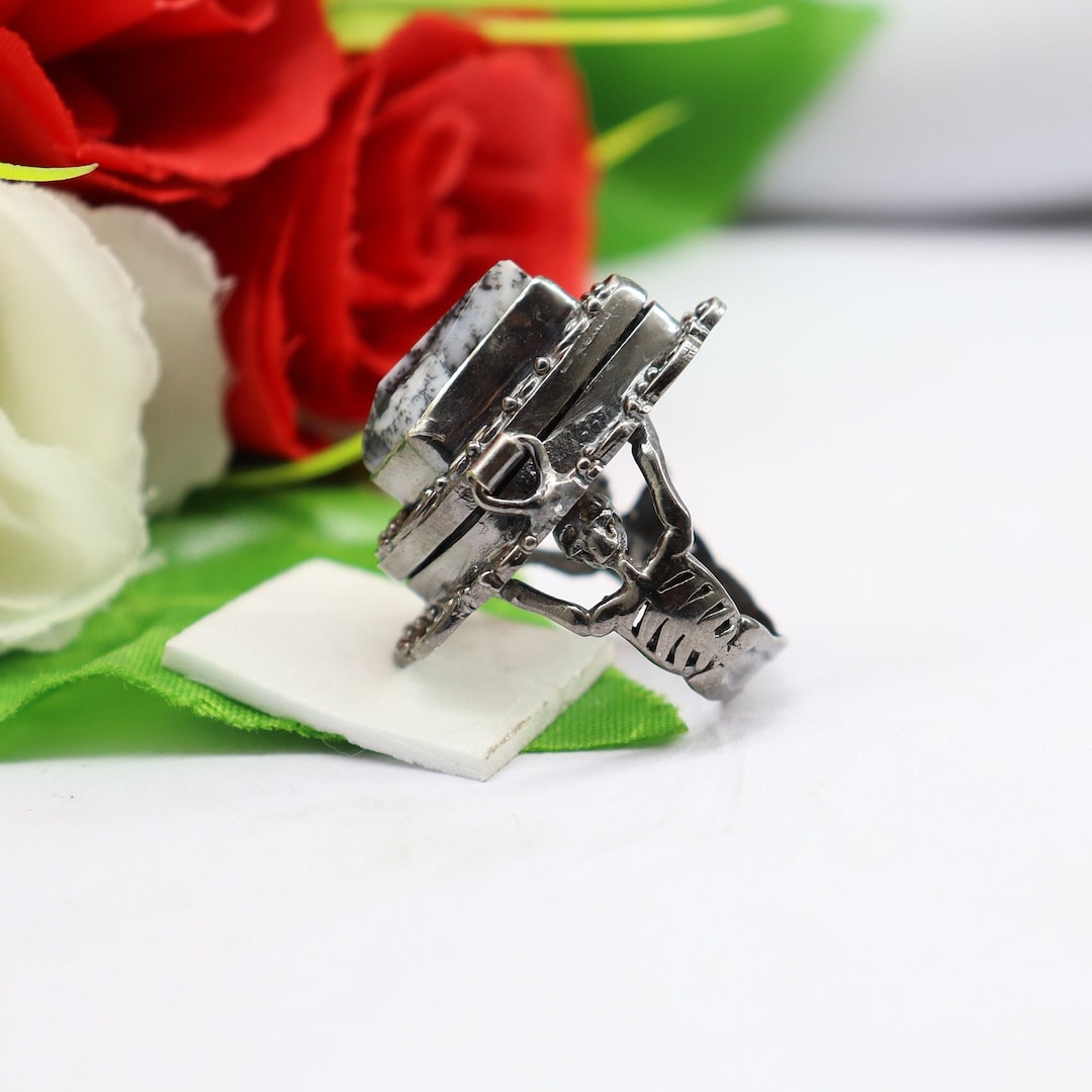Dendritic Opal Coffin Poison Ring,skeleton Coffin Ring,compartment ...