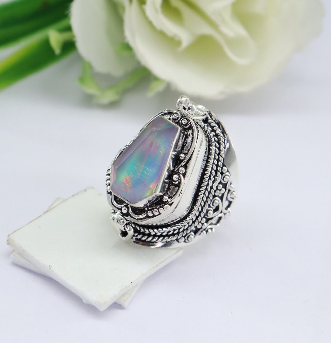 Aurora Opal Coffin Poison Ring , 925 Silver Ring,compartment Poison Box ...