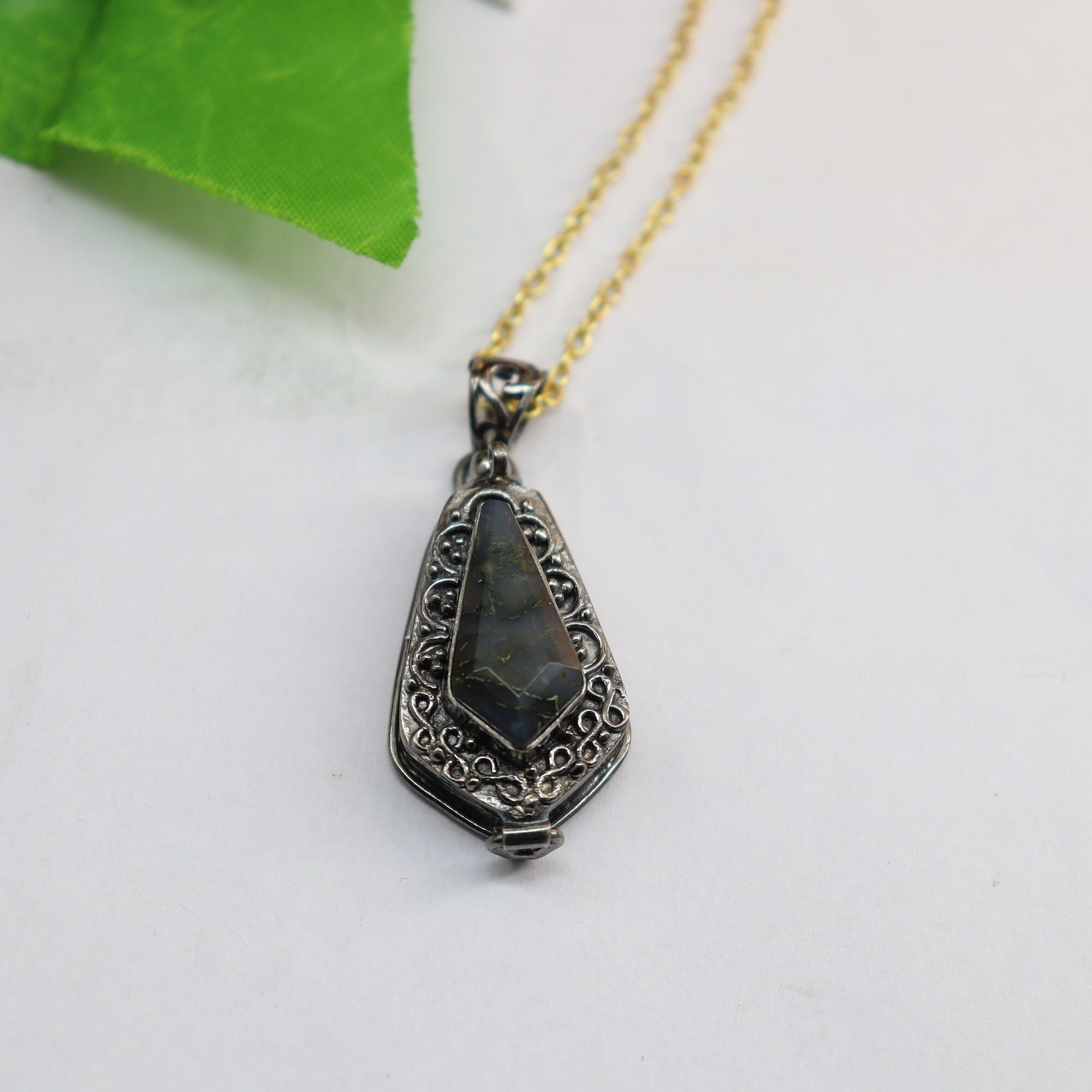 Natural Moss Agate Coffin Locket Pendant, Locket for Natural Moss Agate Coffin Locket Pendant, Locket for