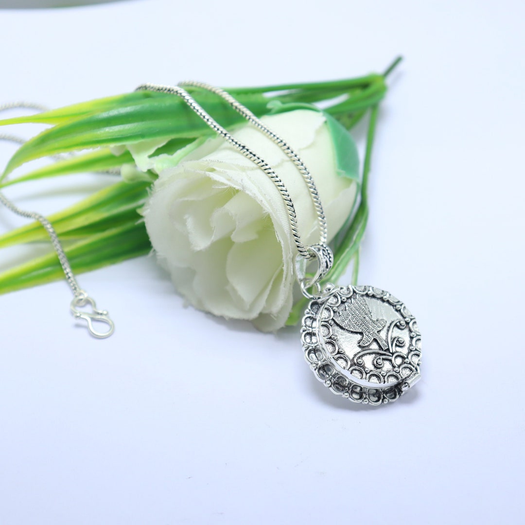 Engraved Flower Locket Necklace, Rose Silver Locket, Handmade ...