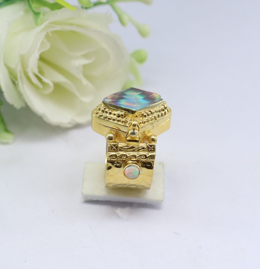Aurora Opal Locket Ring: 925 Sterling Silver Compartment Ring - Etsy