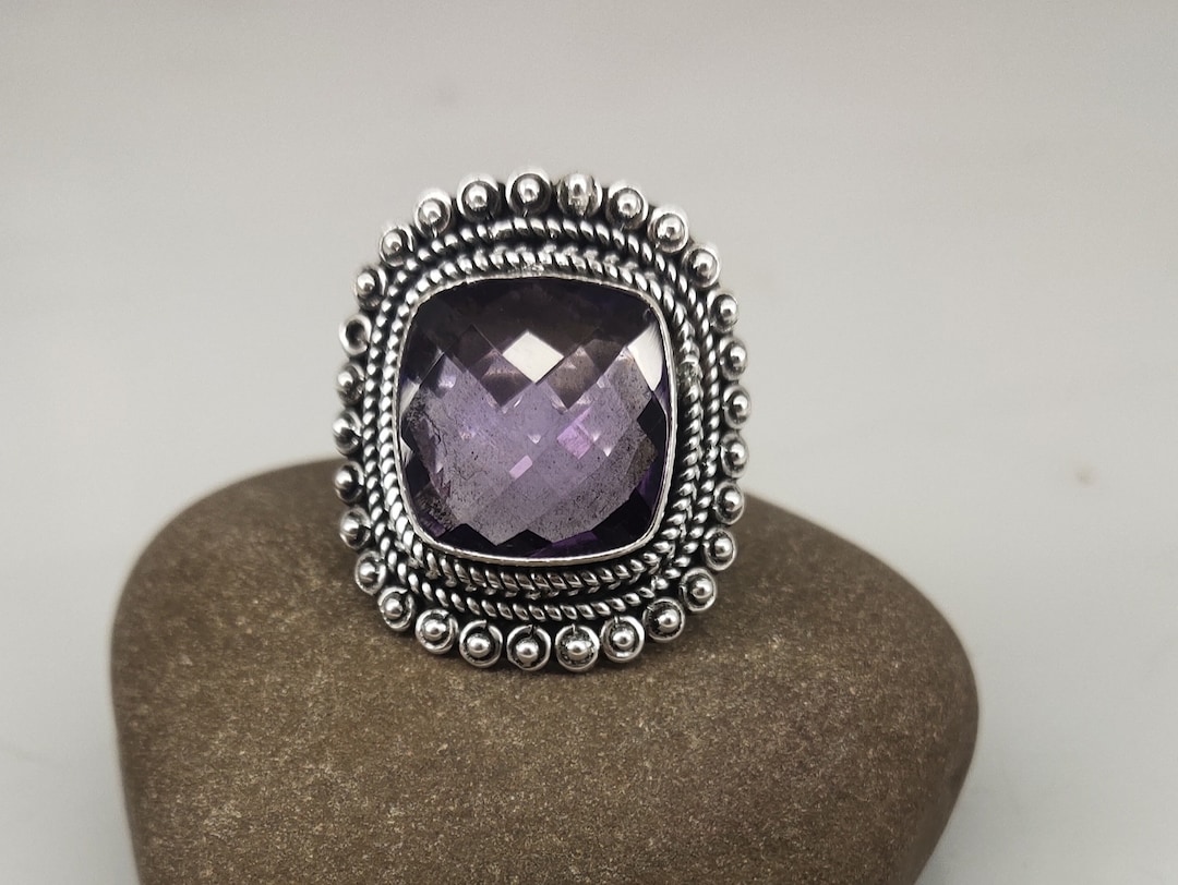 Natürlicher Amethyst Lila Ring, 925 Sterling Silber Ring, Birthstone ...