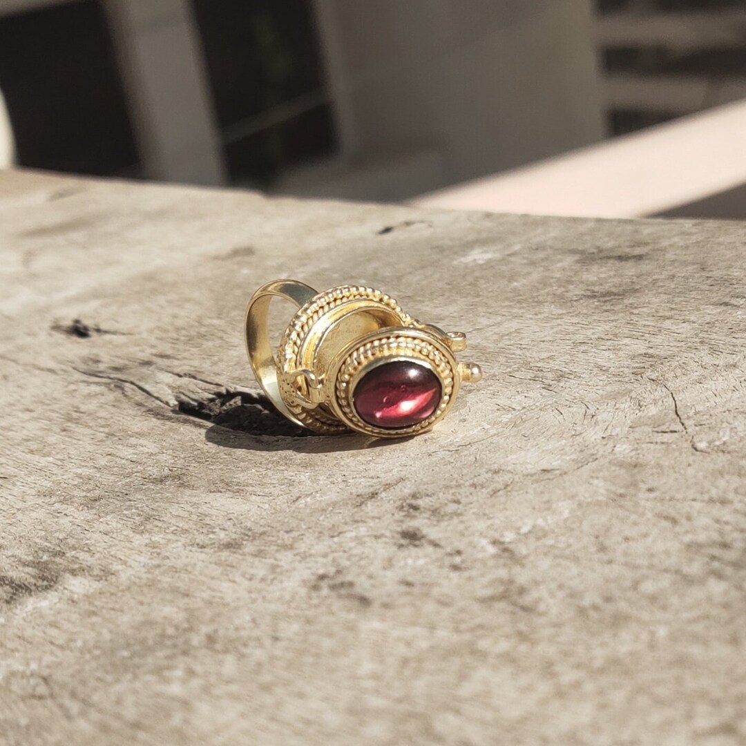 Sterling Silver Ring Poison Box Ring With Natural Garnet Stone and ...