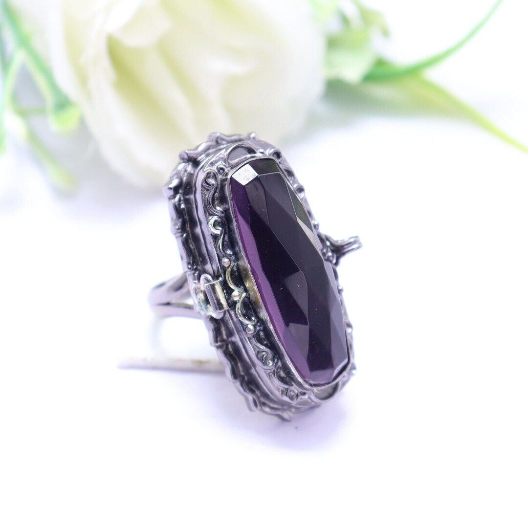 Amethyst Locket Ring: 925 Sterling Silver Pill Box Ring - Etsy