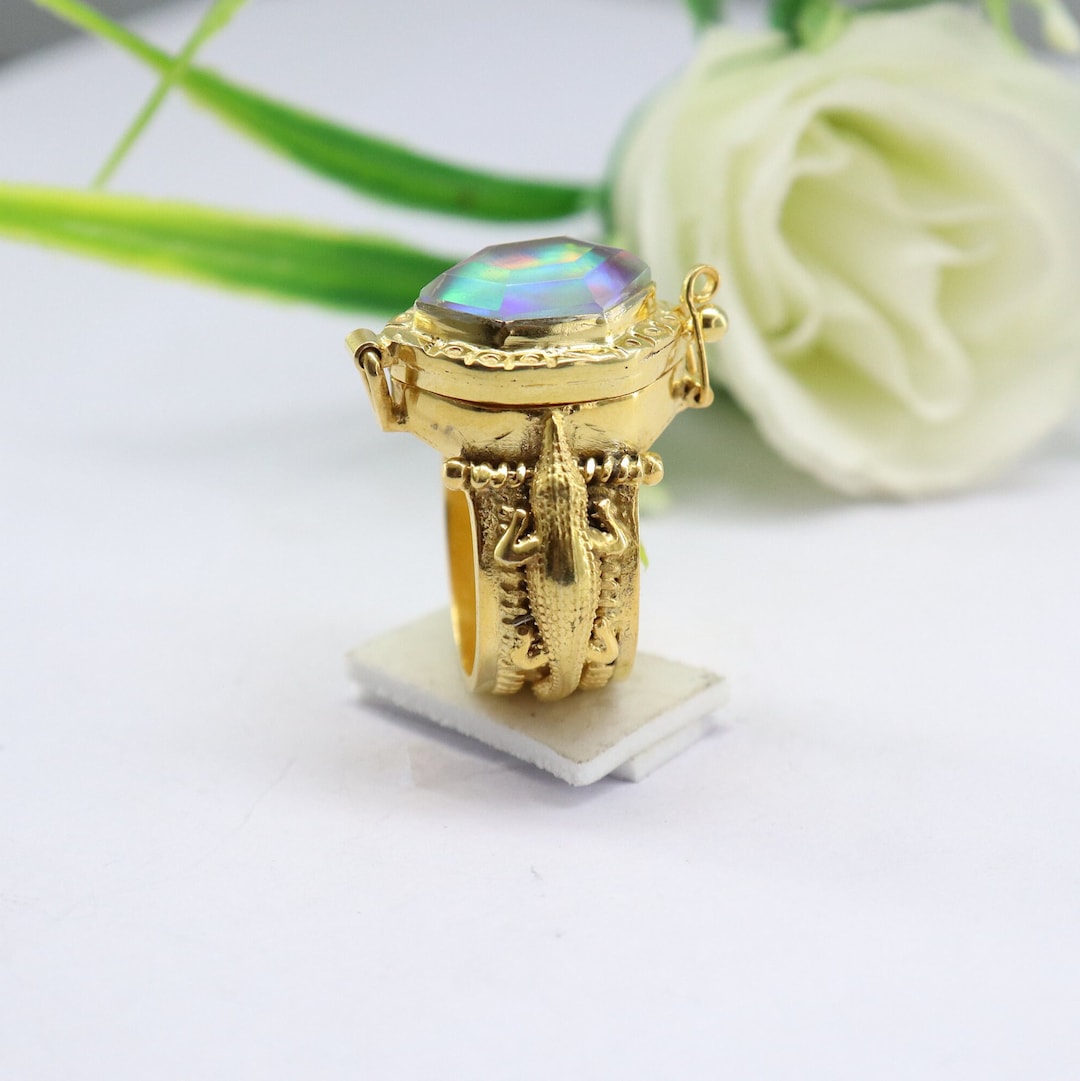 Aurora Opal Poison Ring,925 Sterling Silver Poison Ring,crocodile Ring ...