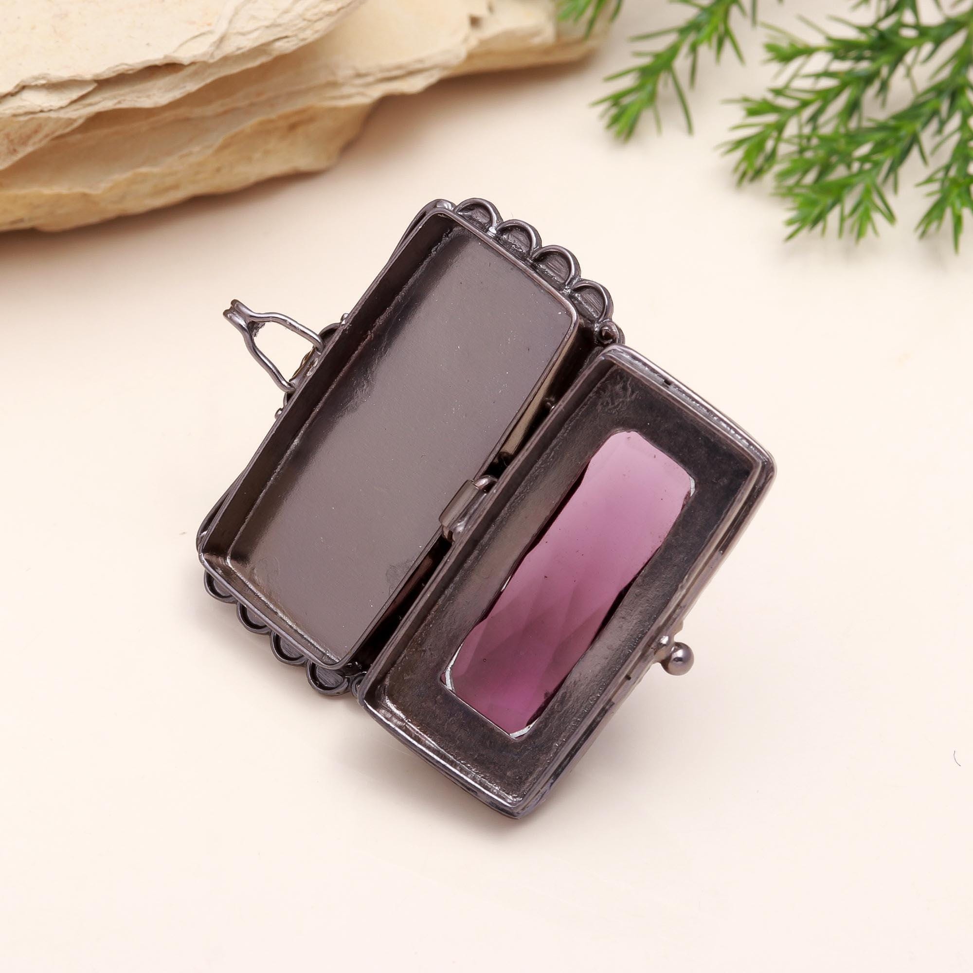 Amethyst Locket Ring: 925 Sterling Silver Pill Box Ring - Etsy