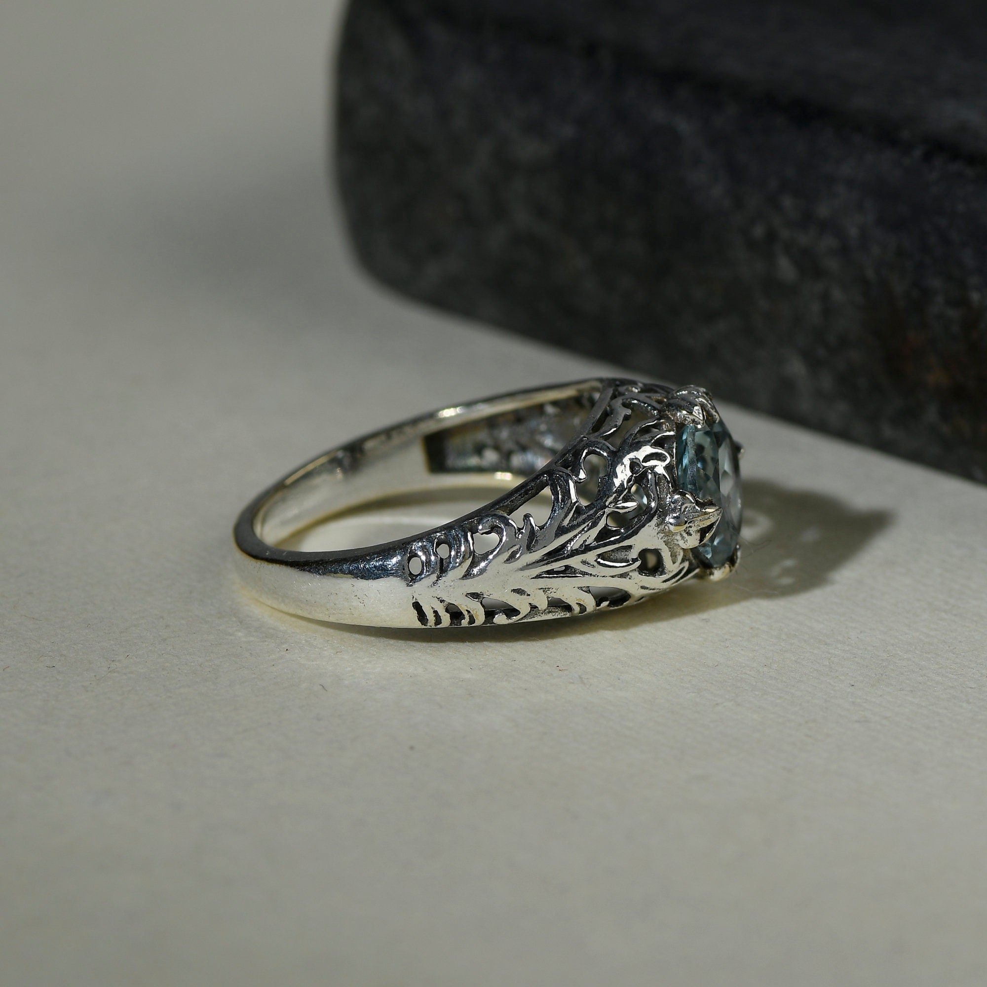 Natural London Blue Topaz Ring 7mm Genuine Topaz 925 - Etsy UK