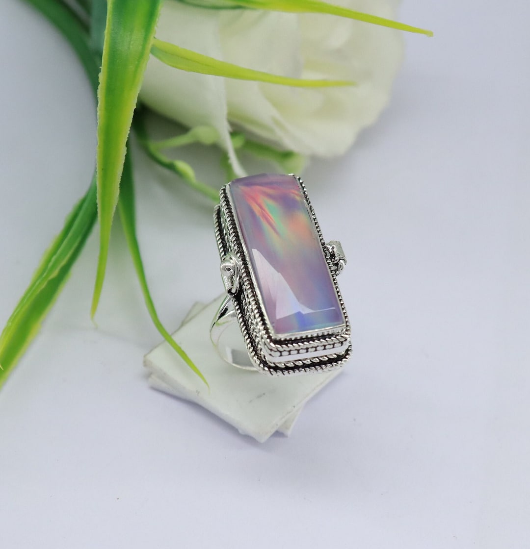 Aurora Opal Locket Ring: 925 Sterling Silver Pill Box - Etsy