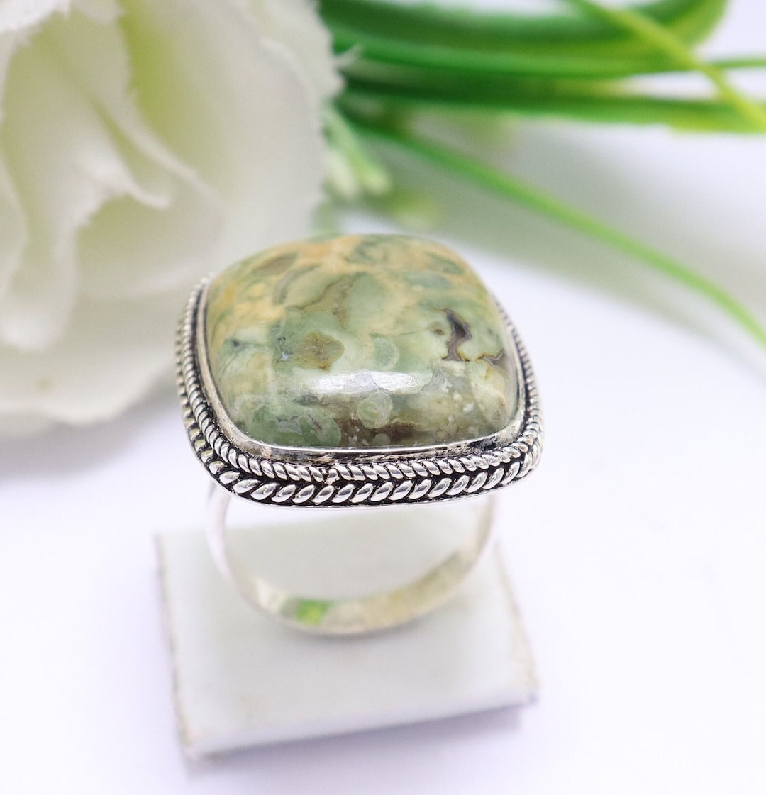 Rhyolite Rainforest Jasper Ring Meditation Ring Rainforest Silver Ring ...