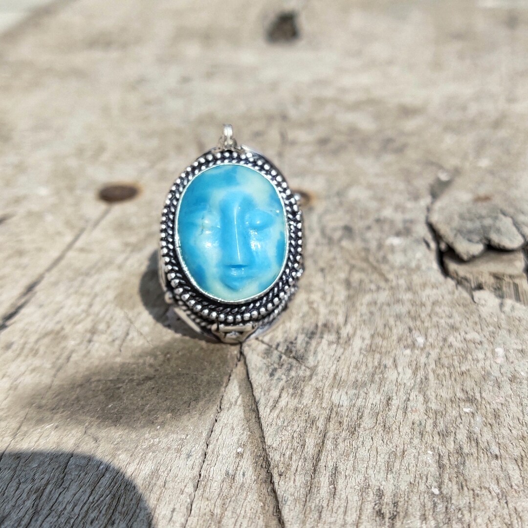 Christmas Giftlarimar Face Carving Ring, Beautiful Stone Ring, Handmade ...