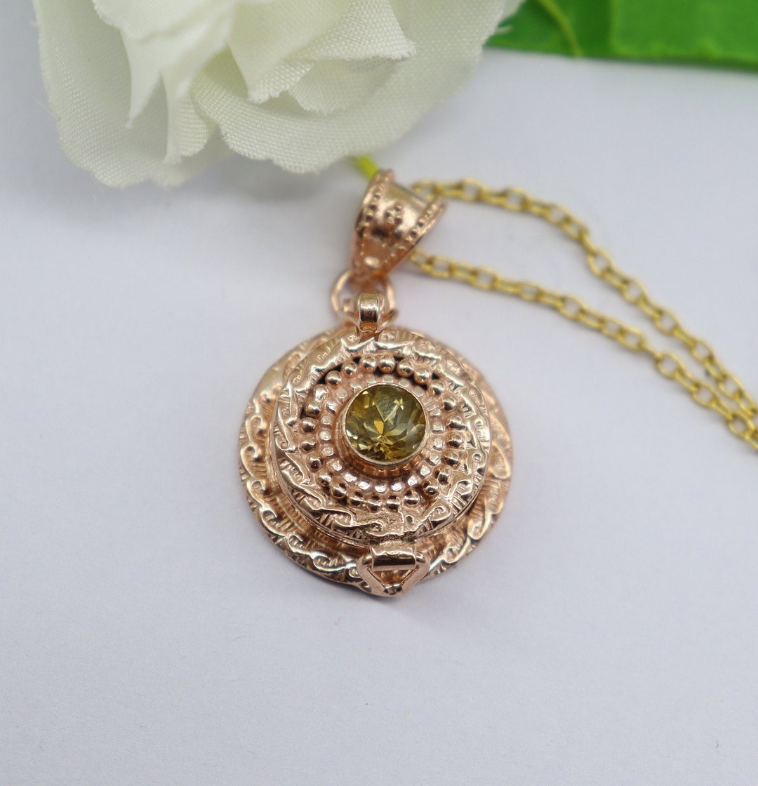 Citrine Locket Pendant Necklace: Rose Gold Plated Sterling Silver - Etsy