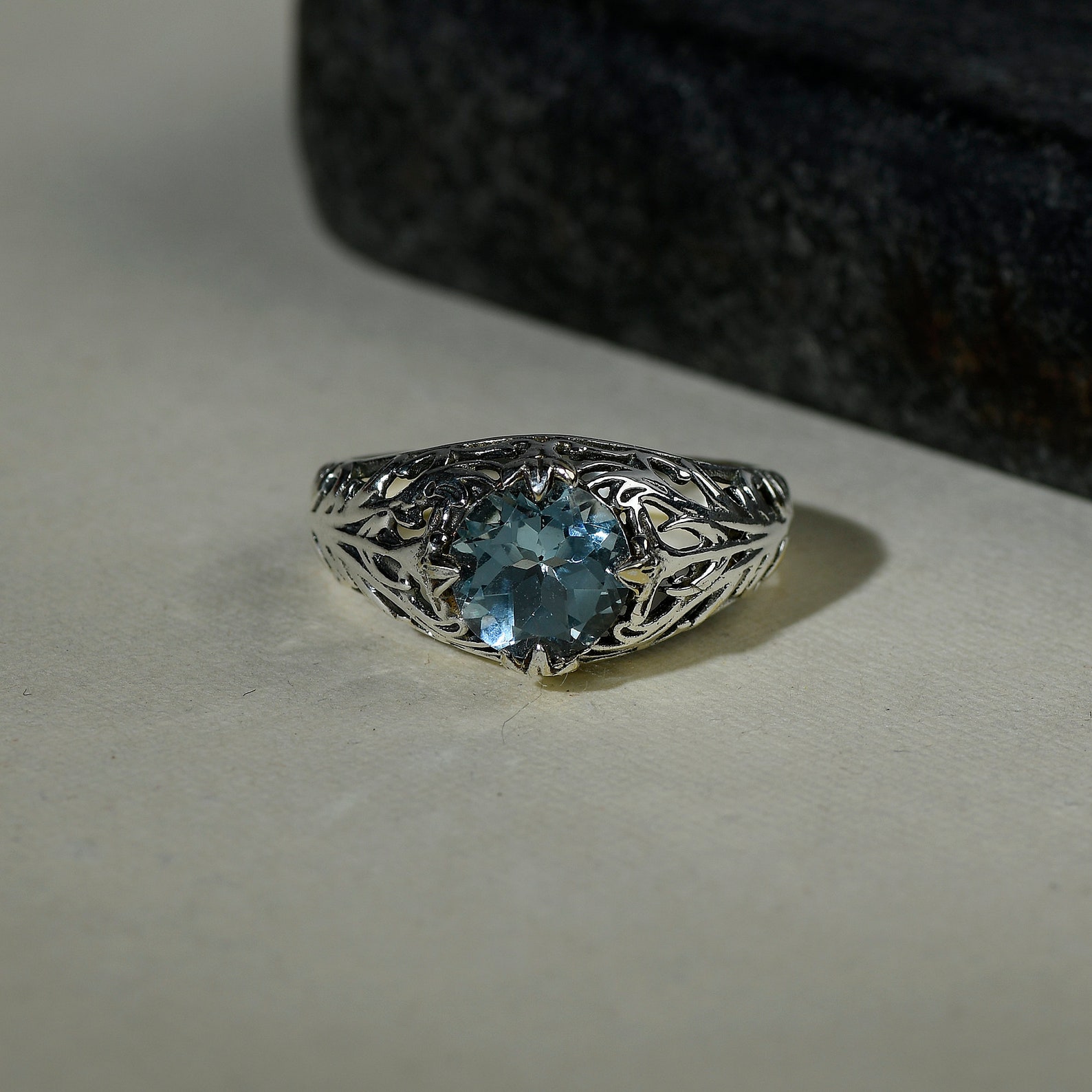 Natural London Blue Topaz Ring 7mm Genuine Topaz 925 - Etsy UK